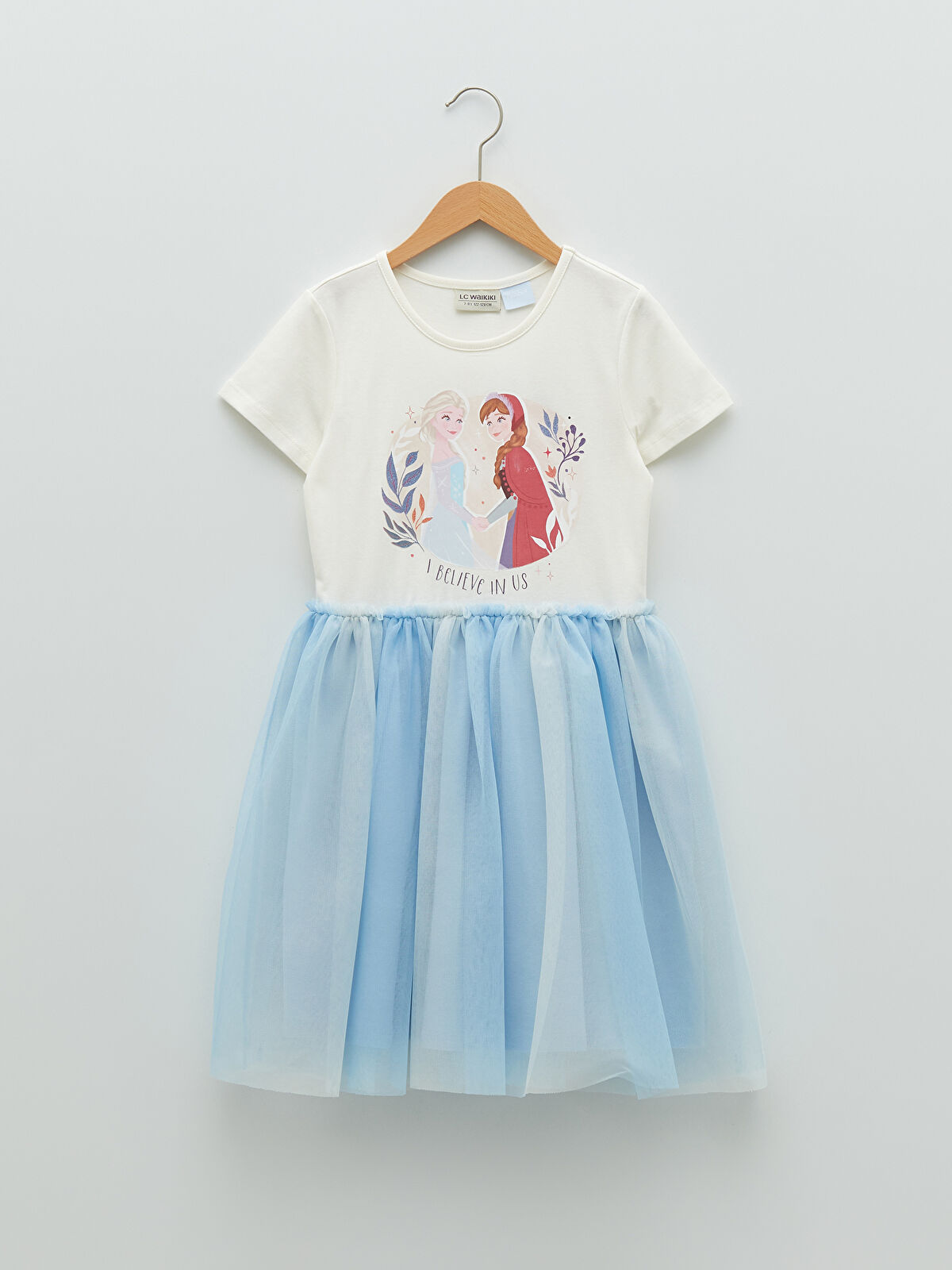 Bisiklet Yaka Frozen Baskılı Kısa Kollu Kız Çocuk Elbise