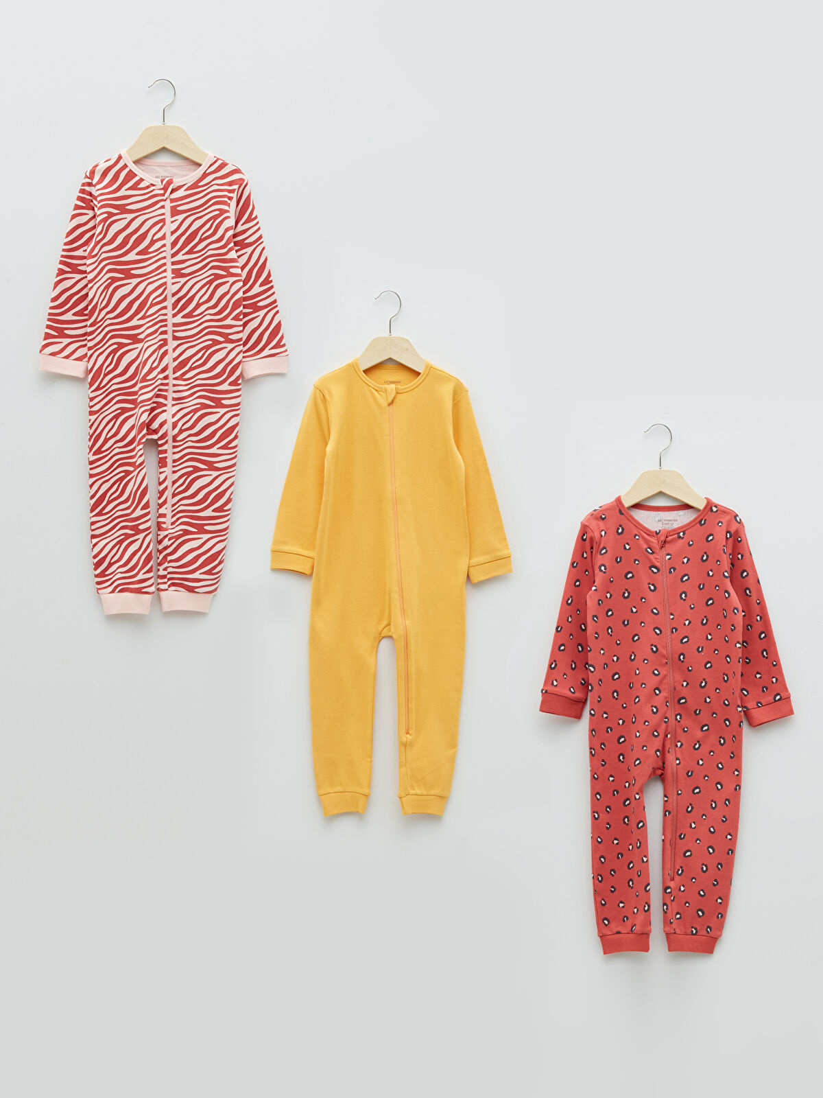 Bisiklet Yaka Uzun Kollu Pamuklu Baskılı Kız Bebek Tulum 3'lü