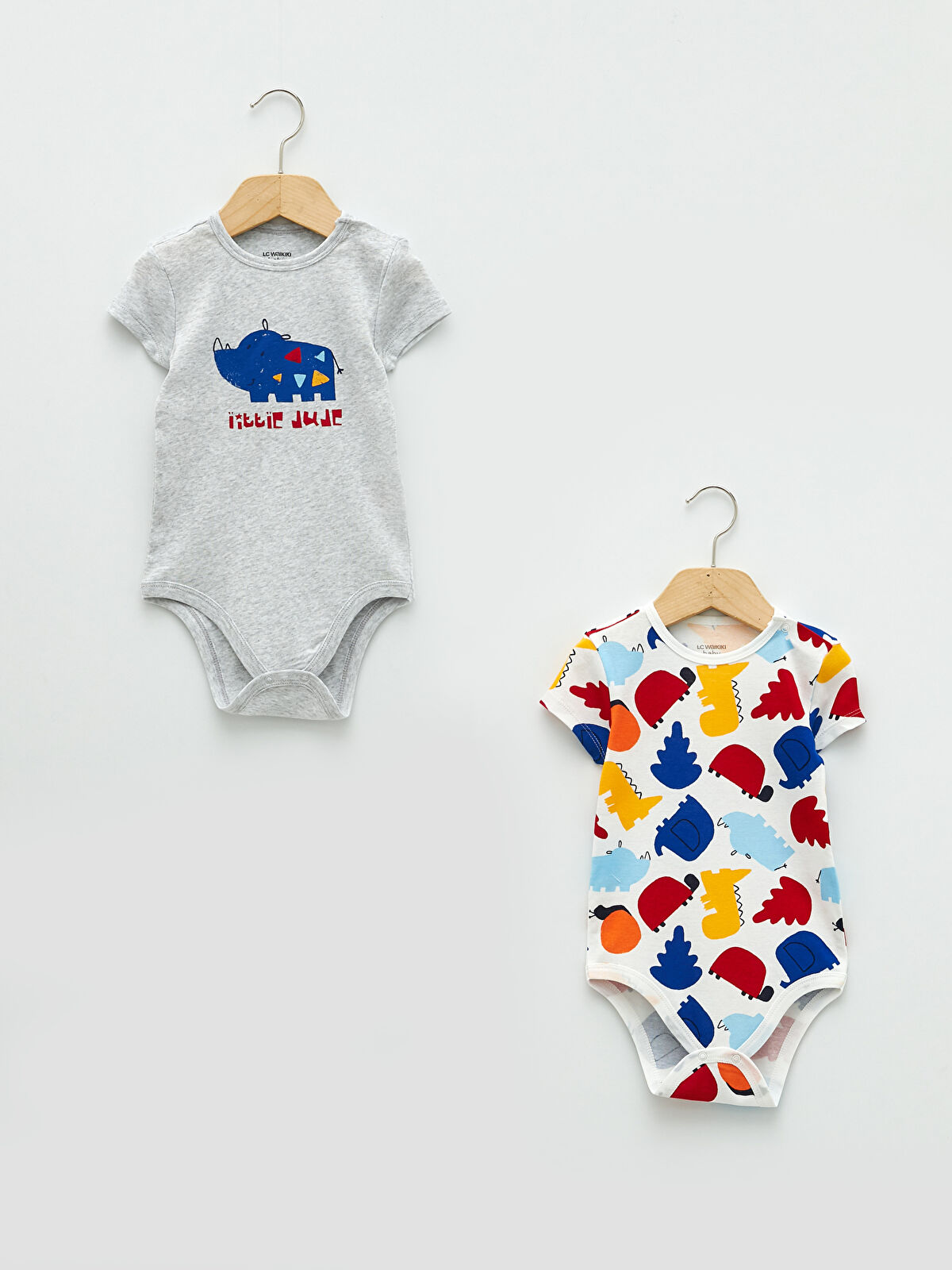 Bisiklet Yaka Kısa Kollu Desenli Erkek Bebek Çıtçıtlı Body 2'li