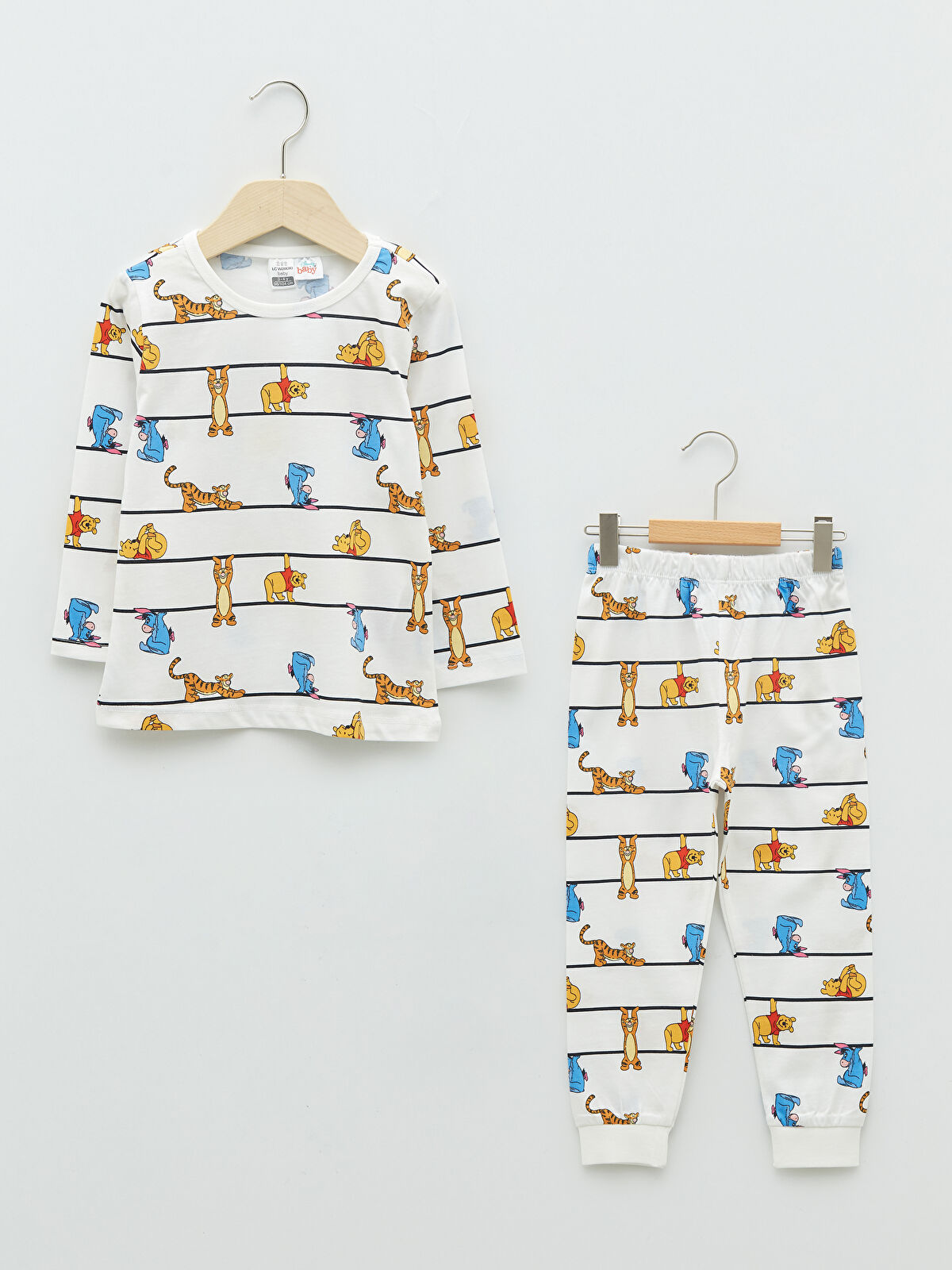 Bisiklet Yaka Uzun Kollu Winnie the Pooh Baskılı Pamuklu Erkek Bebek Pijama Takımı