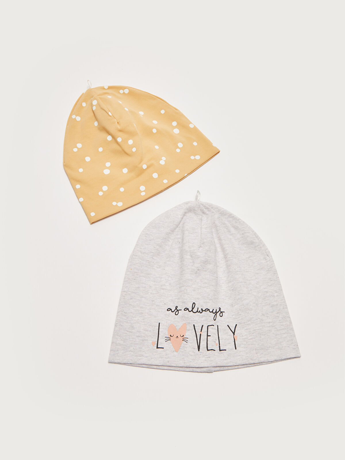 Baskılı Pamuklu Kız Bebek Bere 2'li