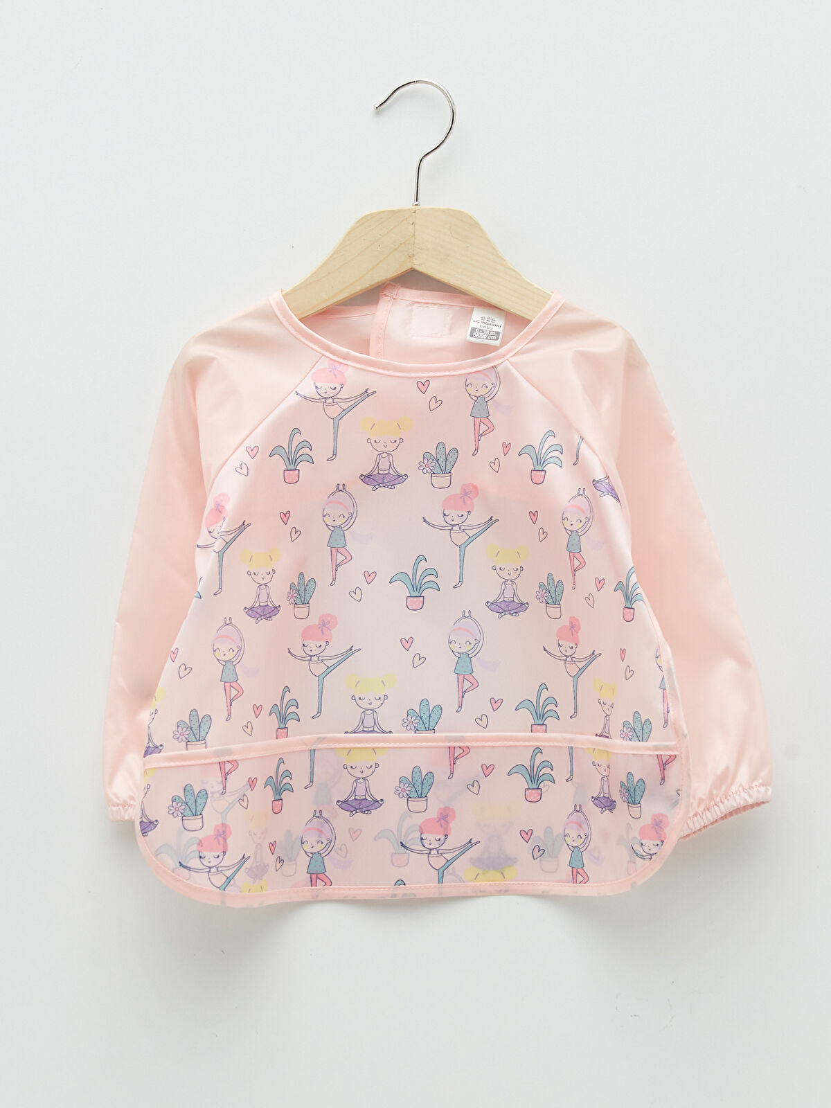 Bisiklet Yaka Uzun Kol Baskılı Kız Bebek Mama Önlüğü