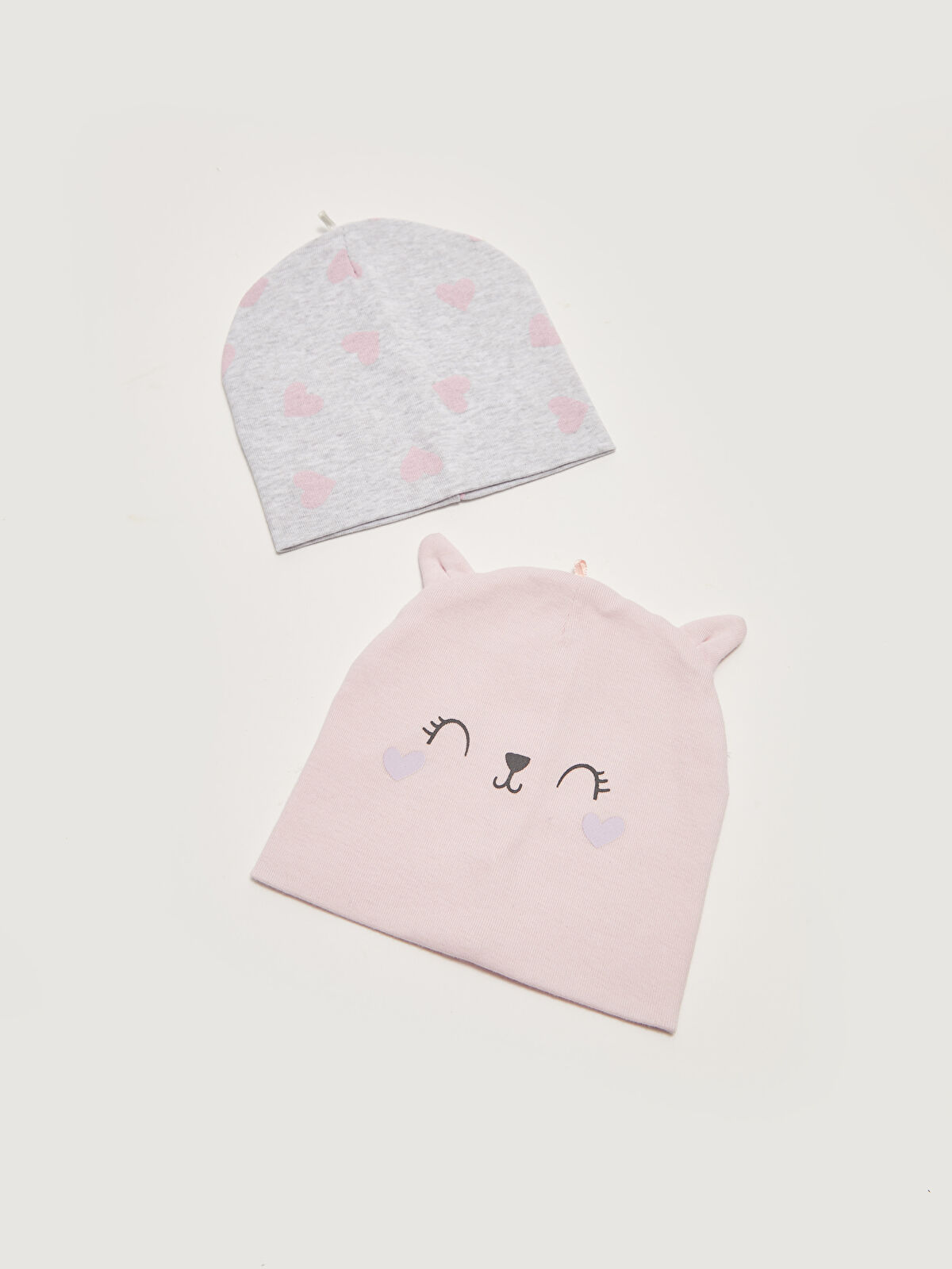 Baskılı Pamuklu Kız Bebek Bere 2'li