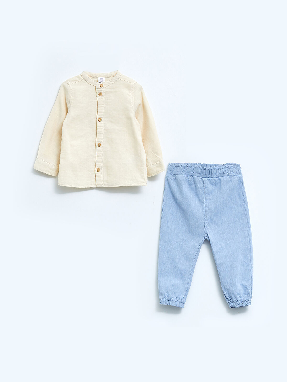 Hakim Yaka Uzun Kollu Basic Pamuklu Erkek Bebek Gömlek ve Pantolon 2'li Takım