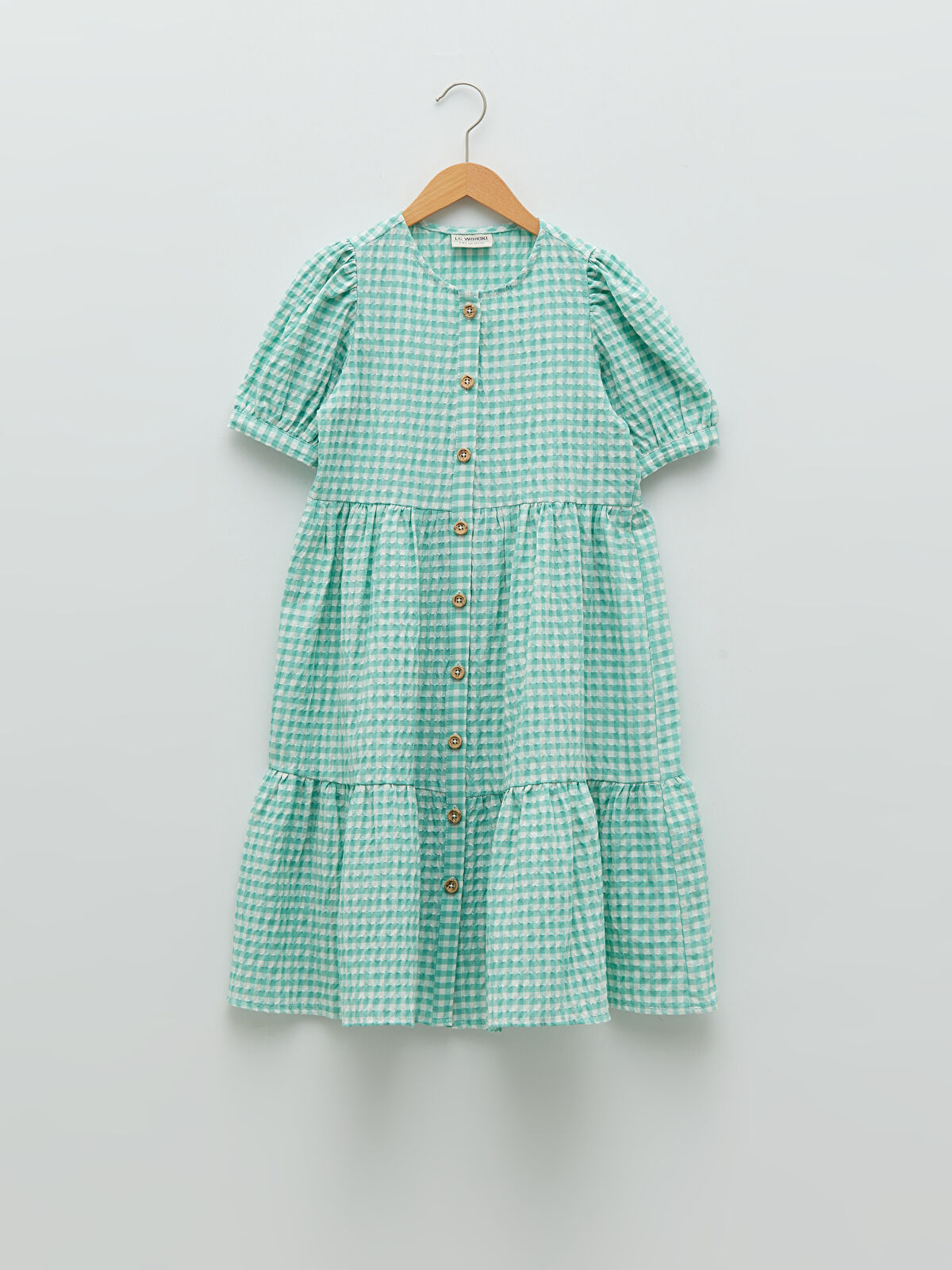 Bisiklet Yaka Ekose Kısa Kollu Kız Çocuk Elbise