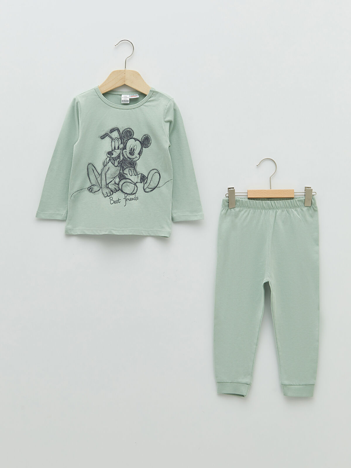 Bisiklet Yaka Uzun Kollu Disney Baskılı Pamuklu Erkek Bebek Pijama Takımı