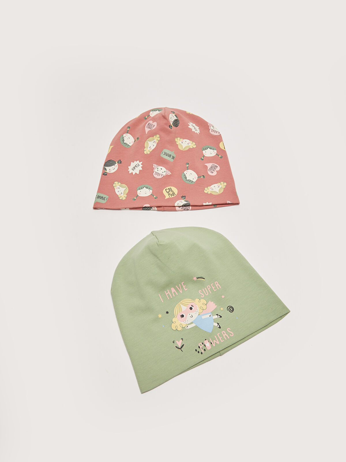 Baskılı Kız Bebek Bere 2'li