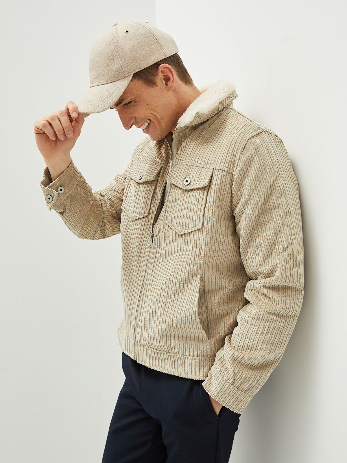 LCW VISION Slim Fit Gömlek Yaka Kadife Erkek Mont