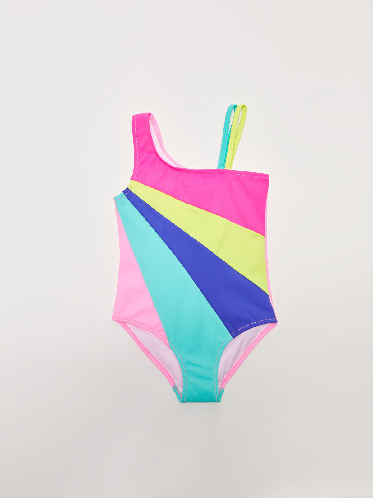 Esnek Kumaştan Renk Bloklu Kız Çocuk Mayo