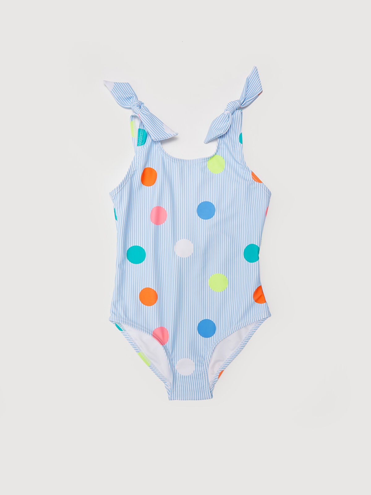 Esnek Kumaştan Puantiye Desenli Kız Çocuk Mayo