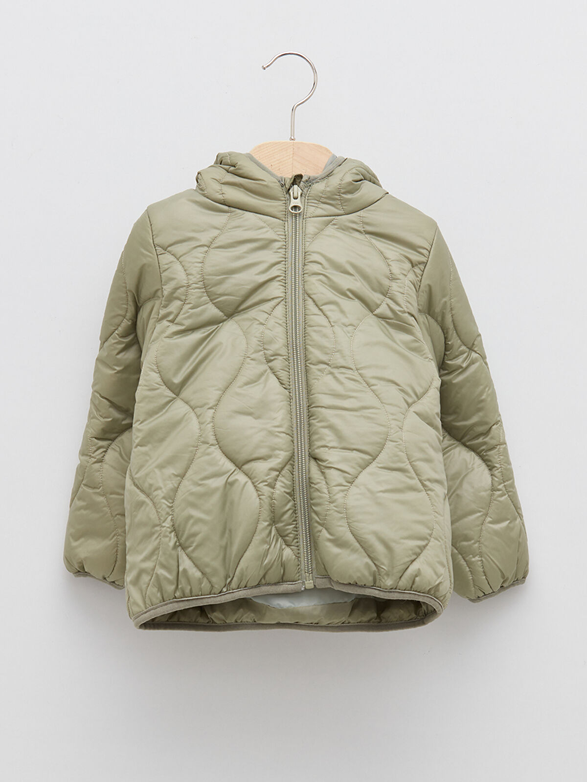 Kapüşonlu Uzun Kollu Basic Kız Bebek Fermuarlı Mont