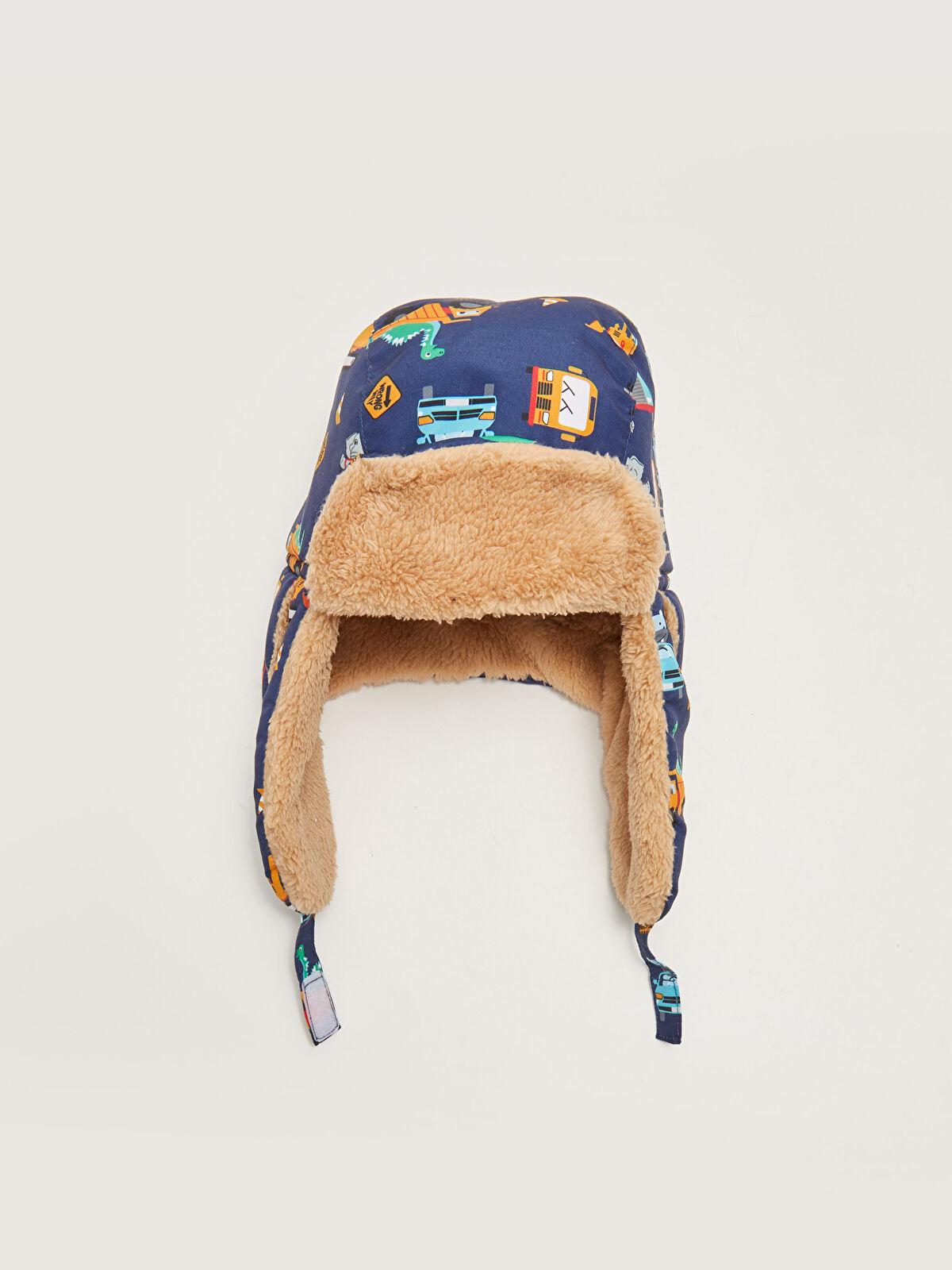 Erkek Çocuk Kulaklı Kürk Astarlı Baskılı Şapka