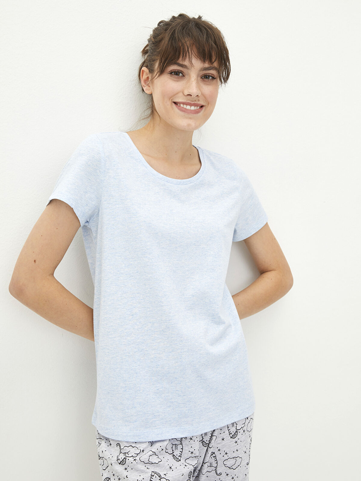 LCW DREAM Bisiklet Yaka Puantiyeli Kısa Kollu Kadın Pijama Takımı