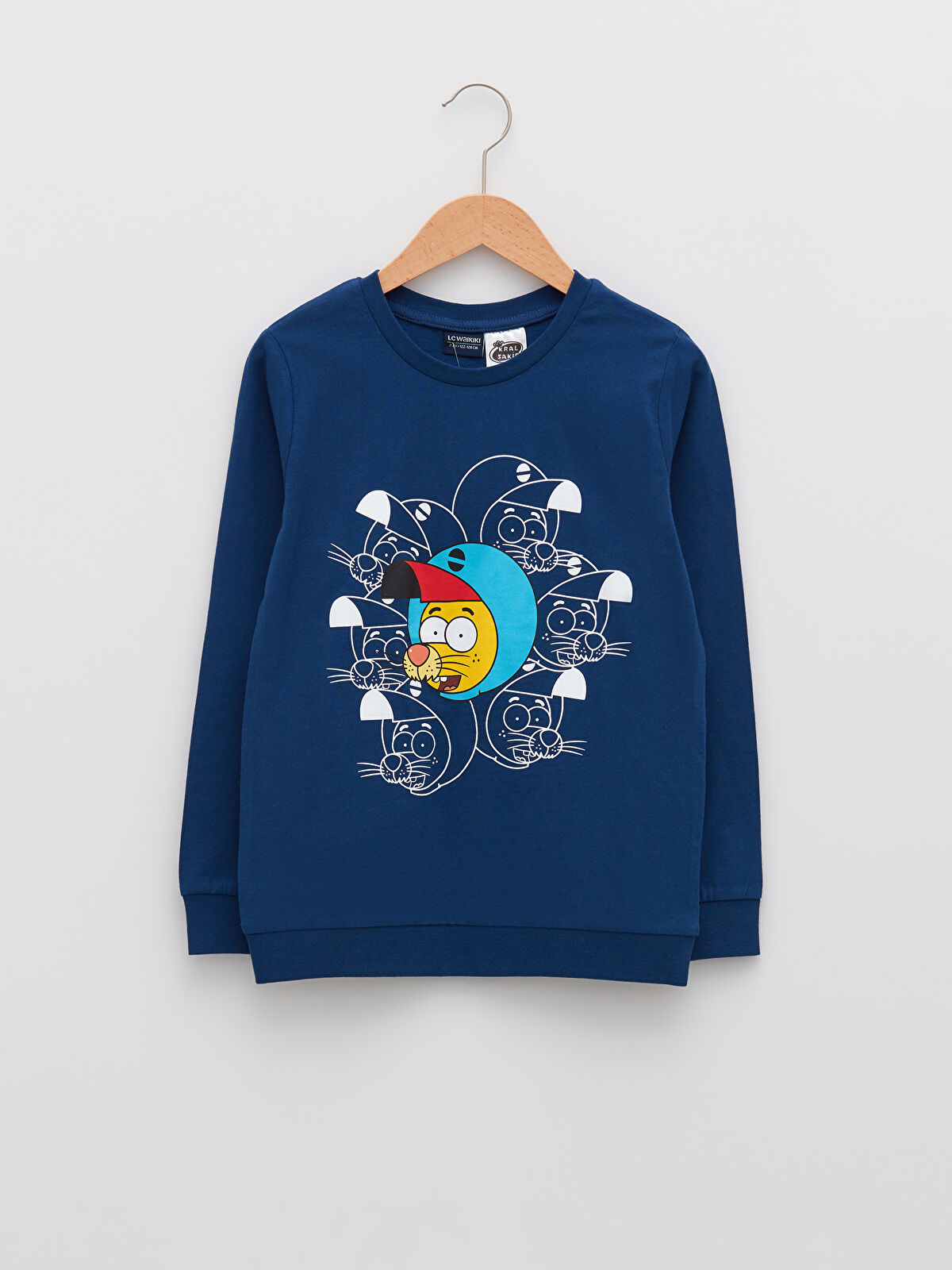 Bisiklet Yaka Kral Şakir Baskılı Uzun Kollu Erkek Çocuk Sweatshirt
