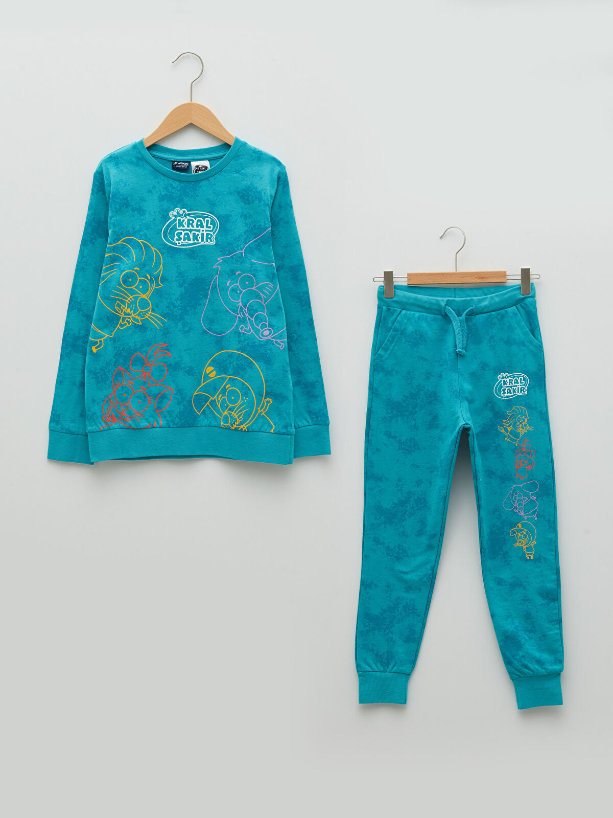 Bisiklet Yaka Kral Şakir Baskılı Uzun Kollu Erkek Çocuk Sweatshirt ve Eşofman Altı