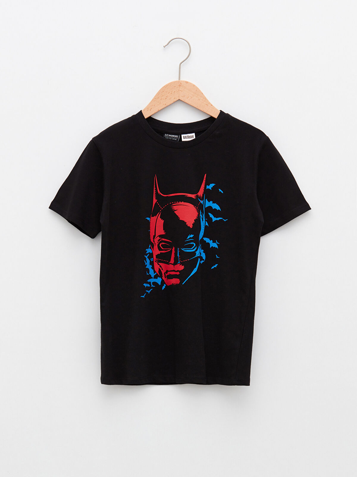 Bisiklet Yaka Batman Baskılı Kısa Kollu Pamuklu Erkek Çocuk Tişört
