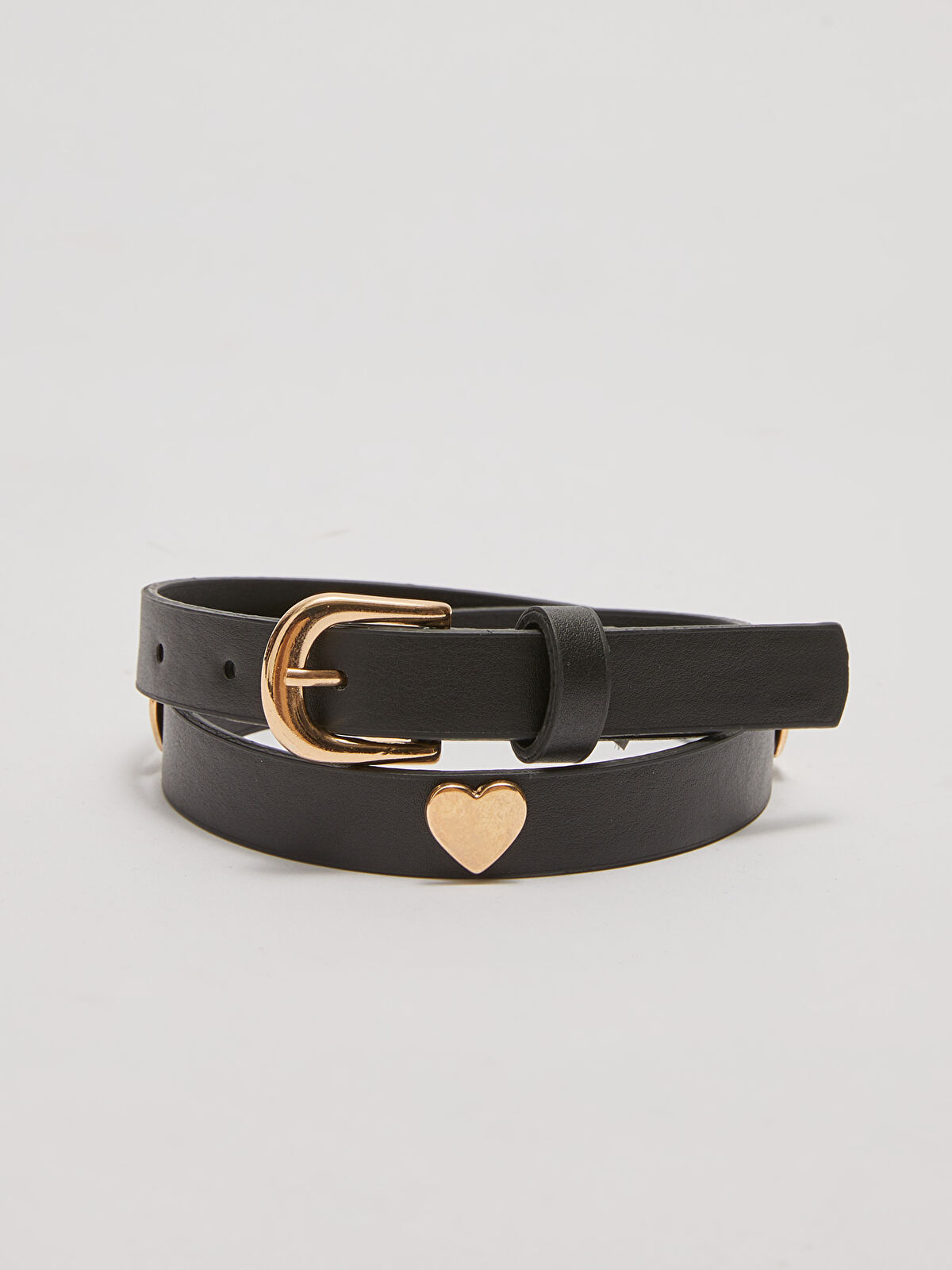 Deri Görünümlü Kalp Aplikeli Kız Çocuk Kemer