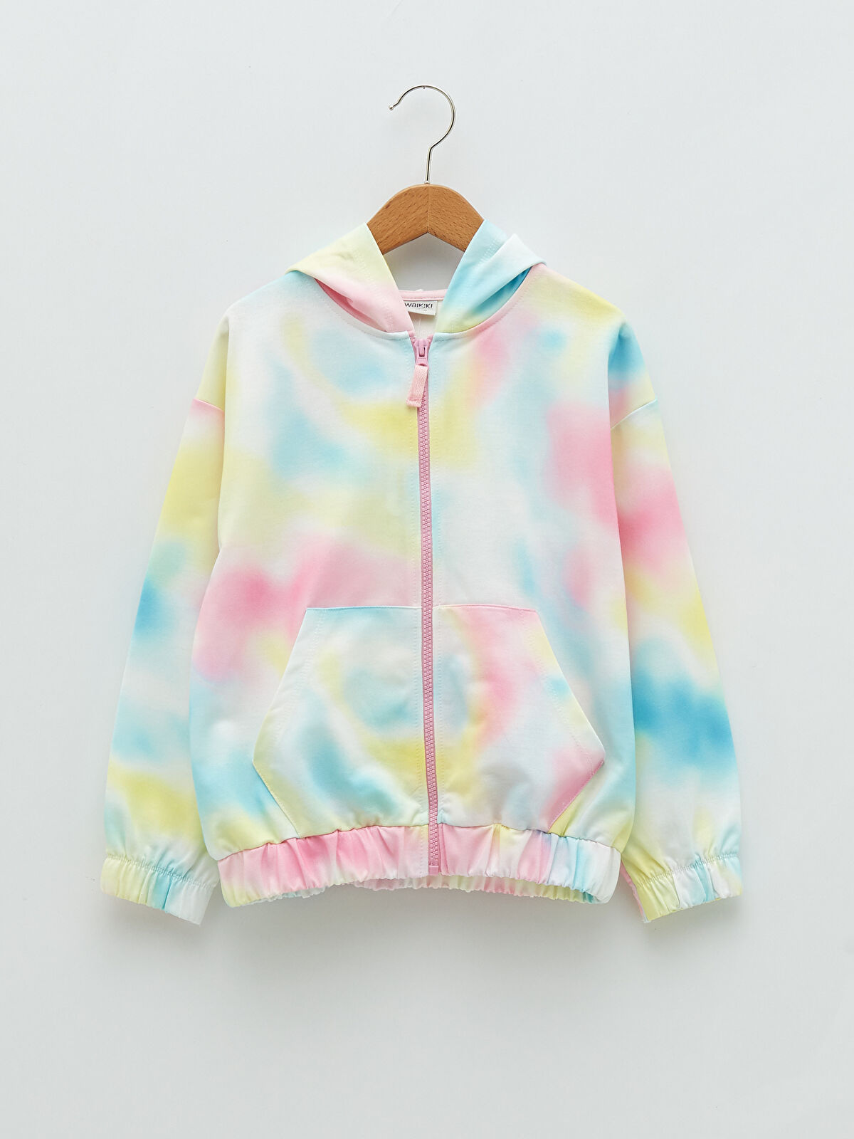Kapüşonlu Batik Desenli Uzun Kollu Kız Çocuk Fermuarlı Sweatshirt