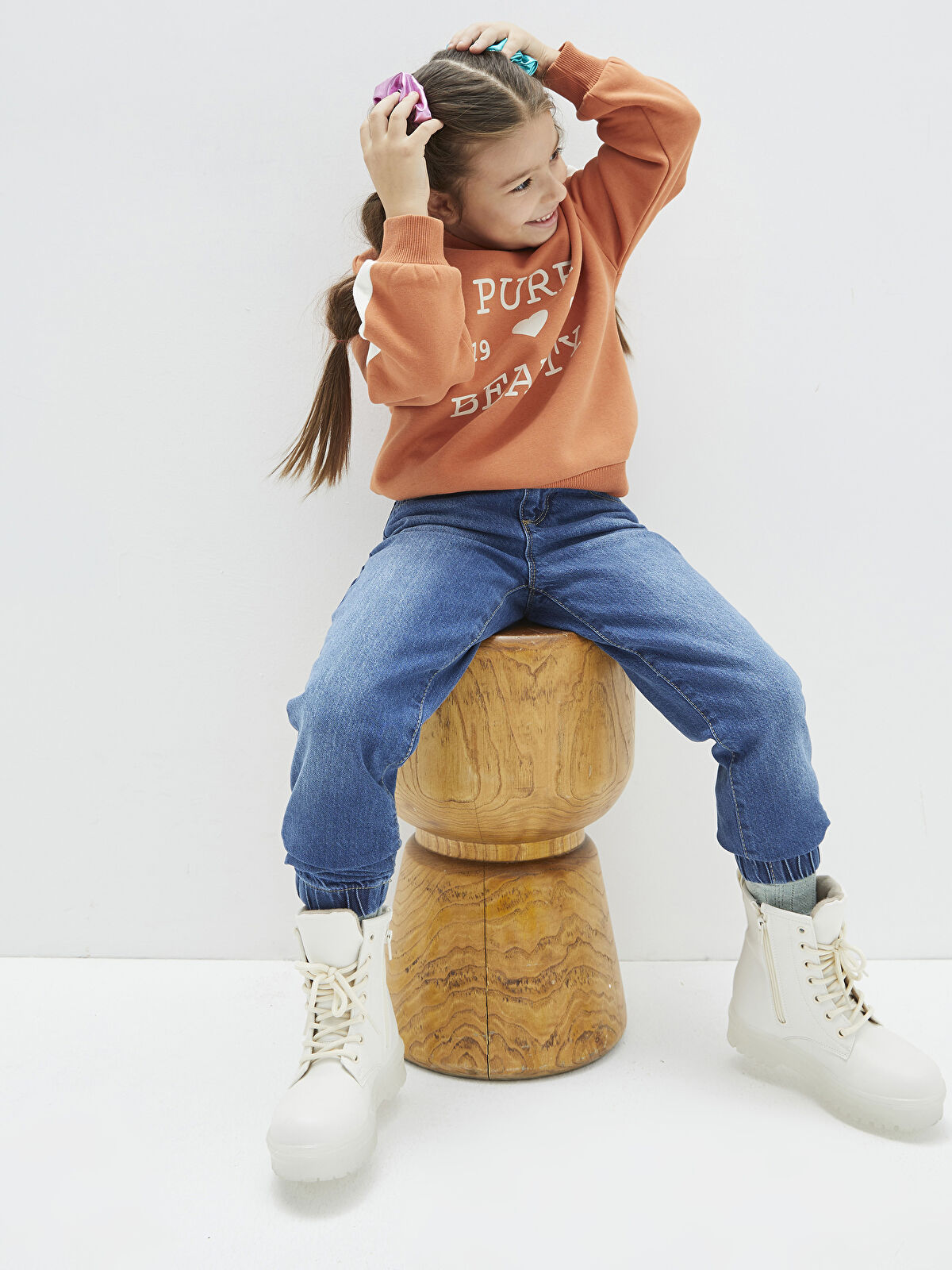 Basic Pamuklu Kız Çocuk Jogger Jean Pantolon