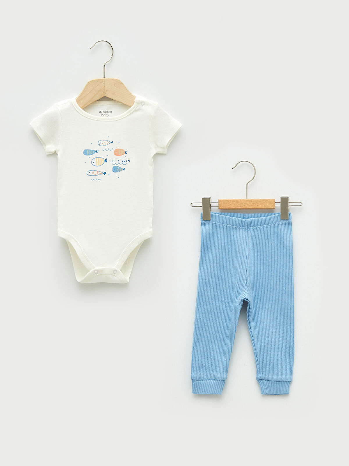 Bisiklet Yaka Kısa Kollu Baskılı Pamuklu Erkek Bebek Çıtçıtlı Body ve Pantolon 2'li Takım