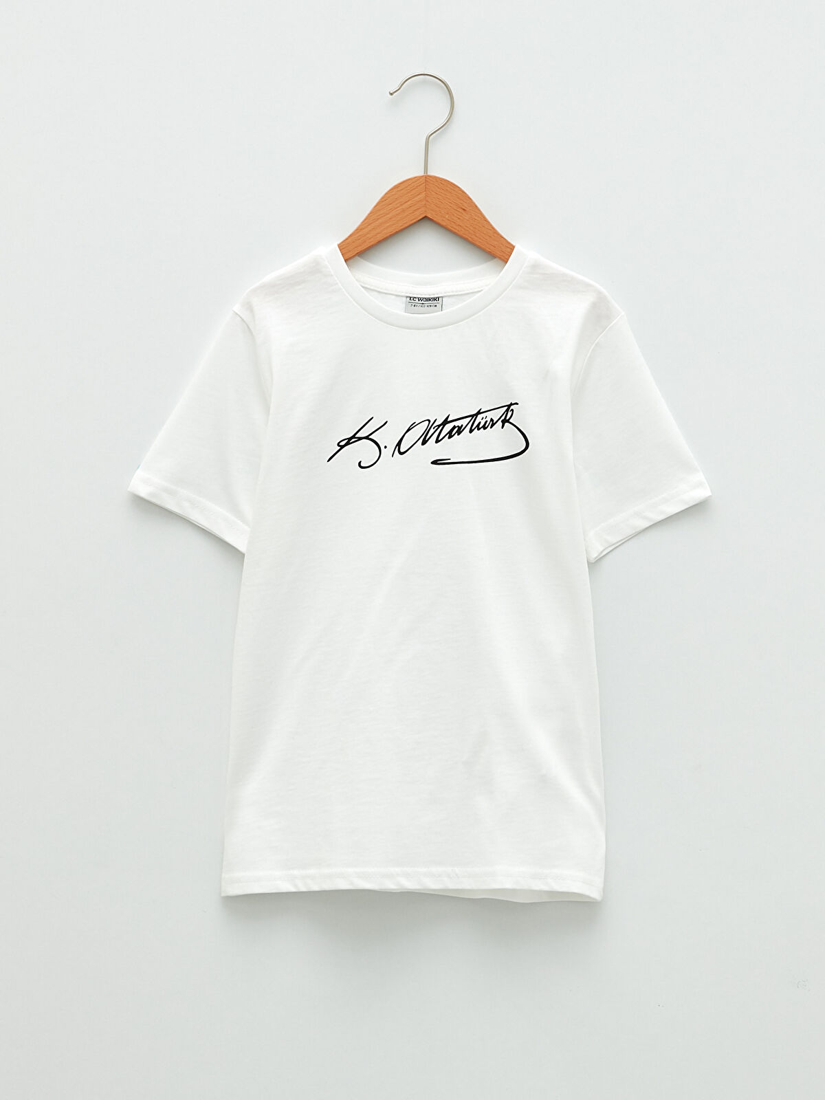 Bisiklet Yaka Atatürk İmza Baskılı Kısa Kollu Erkek Çocuk Tişört