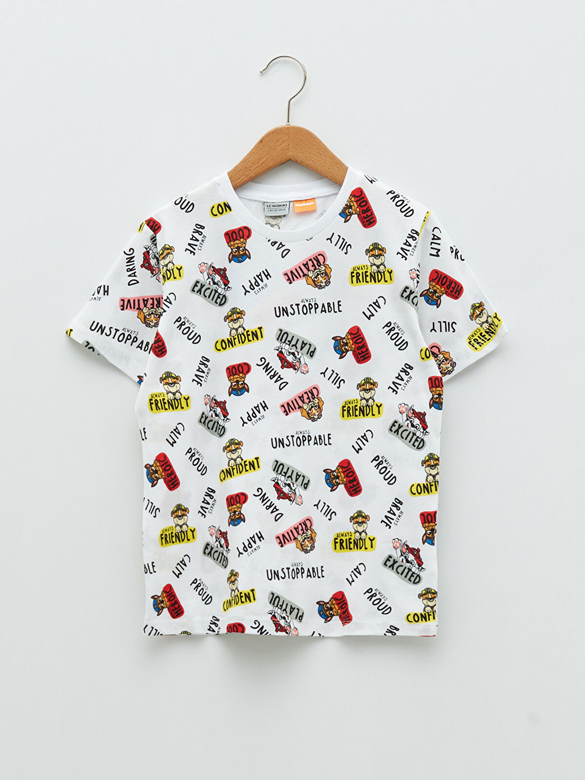 Bisiklet Yaka Paw Patrol Baskılı Kısa Kollu Pamuklu Erkek Çocuk Tişört