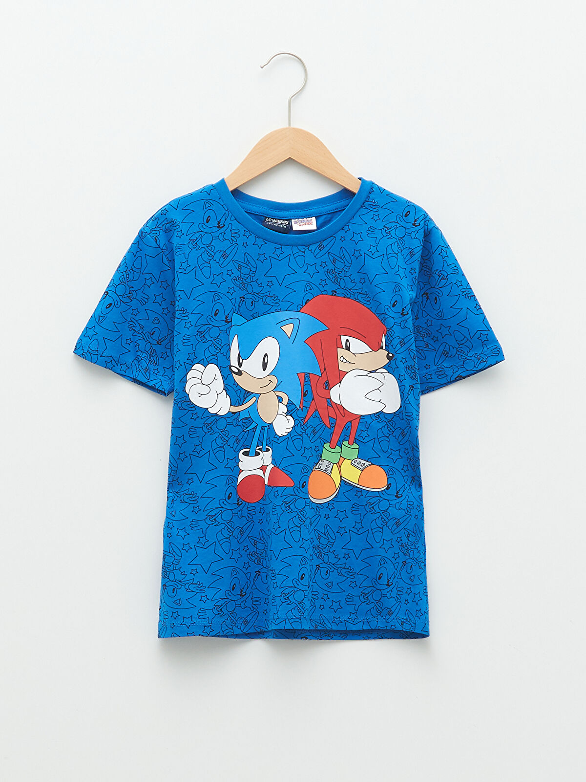 Bisiklet Yaka Sonic Baskılı Kısa Kollu Pamuklu Erkek Çocuk Tişört