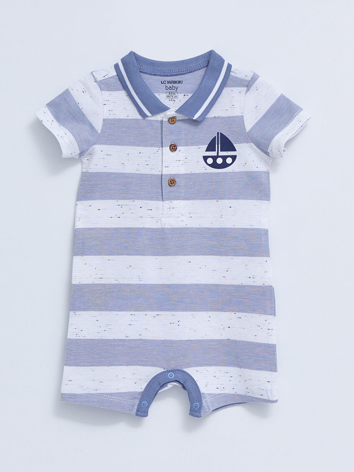 Polo Yaka Kısa Kollu Çizgili Erkek Bebek Tulum