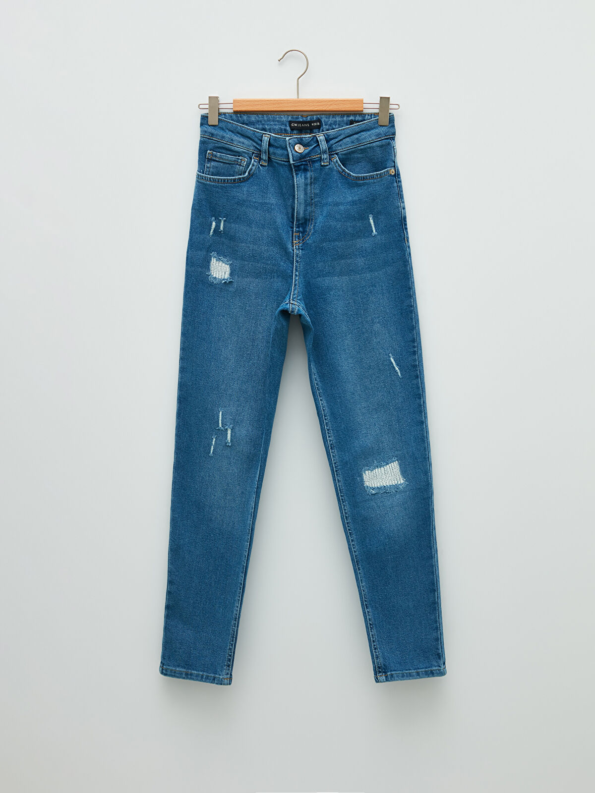 Yüksek Bel Slim Fit Yırtık Detaylı Kadın Jean Pantolon