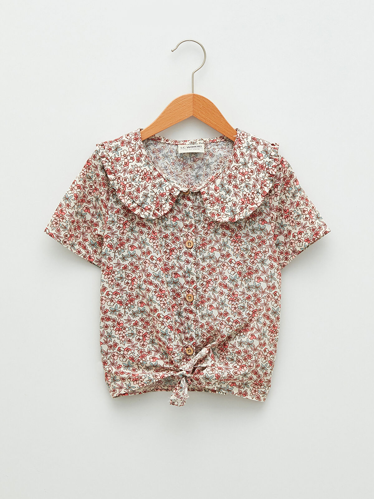 Bebe Yaka Desenli Kısa Kollu Poplin Kız Çocuk Bluz