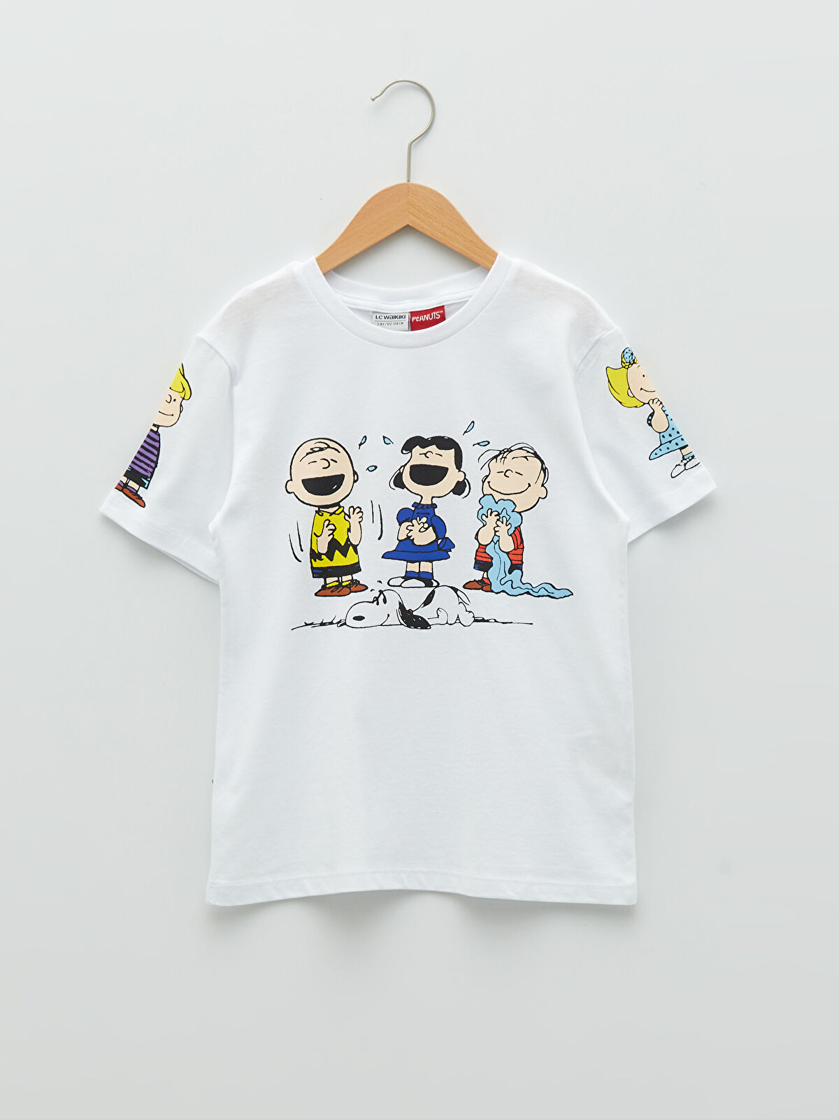 Bisiklet Yaka Snoopy Baskılı Kısa Kollu Pamuklu Erkek Çocuk Tişört