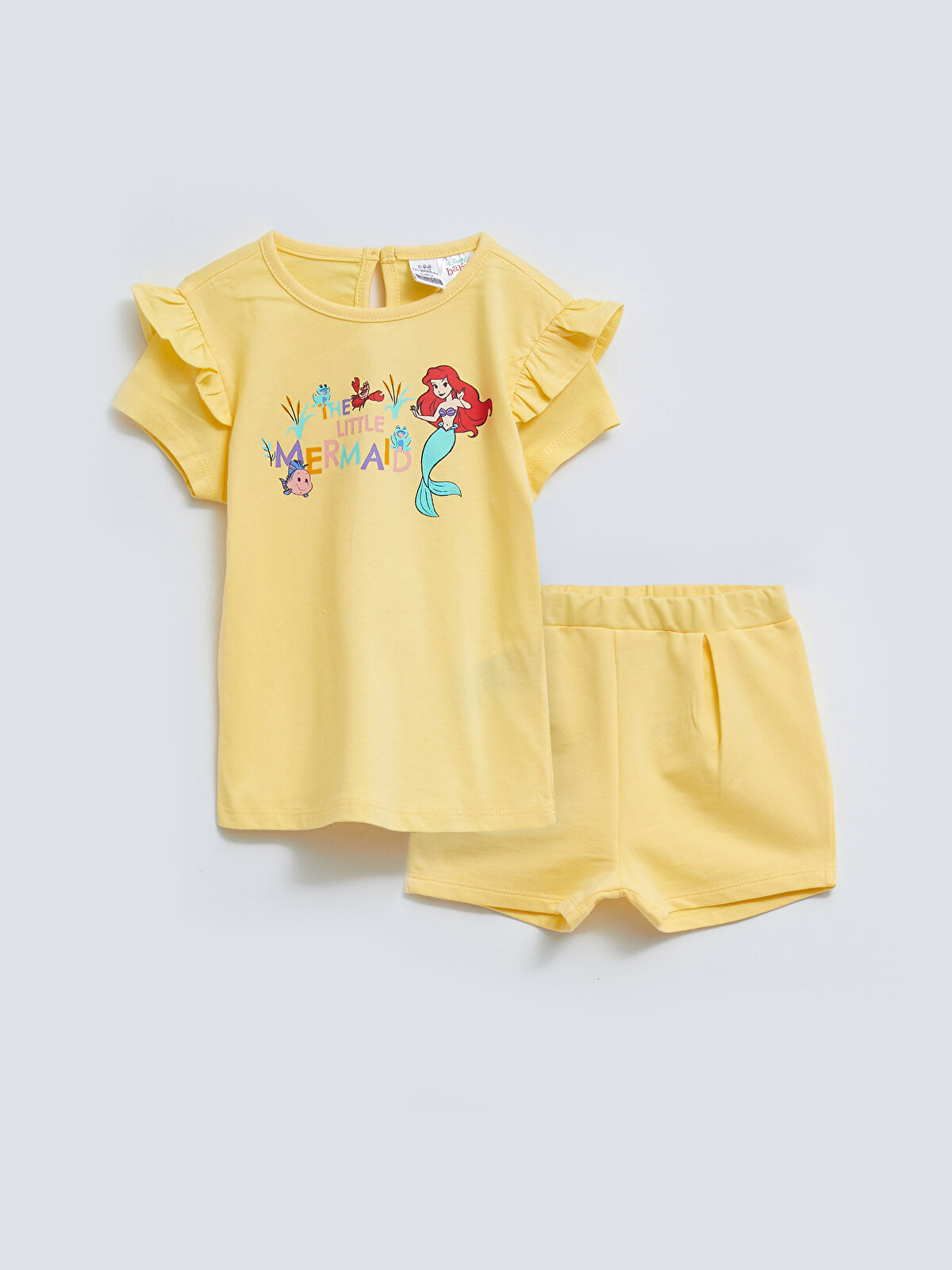 Bisiklet Yaka Kısa Kollu Princess Baskılı Pamuklu Kız Bebek Tişört ve Şort 2'li Takım