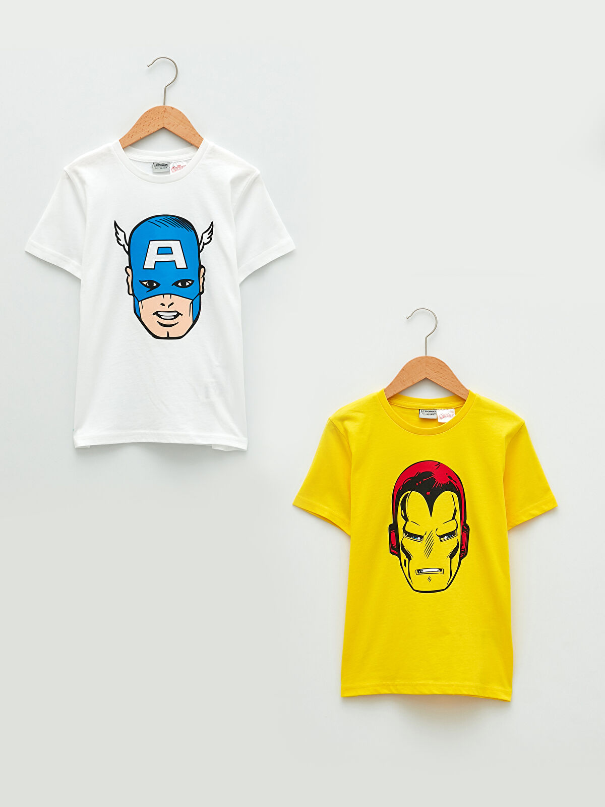 Bisiklet Yaka Avengers Baskılı Kısa Kollu Pamuklu Erkek Çocuk Tişört 2'li