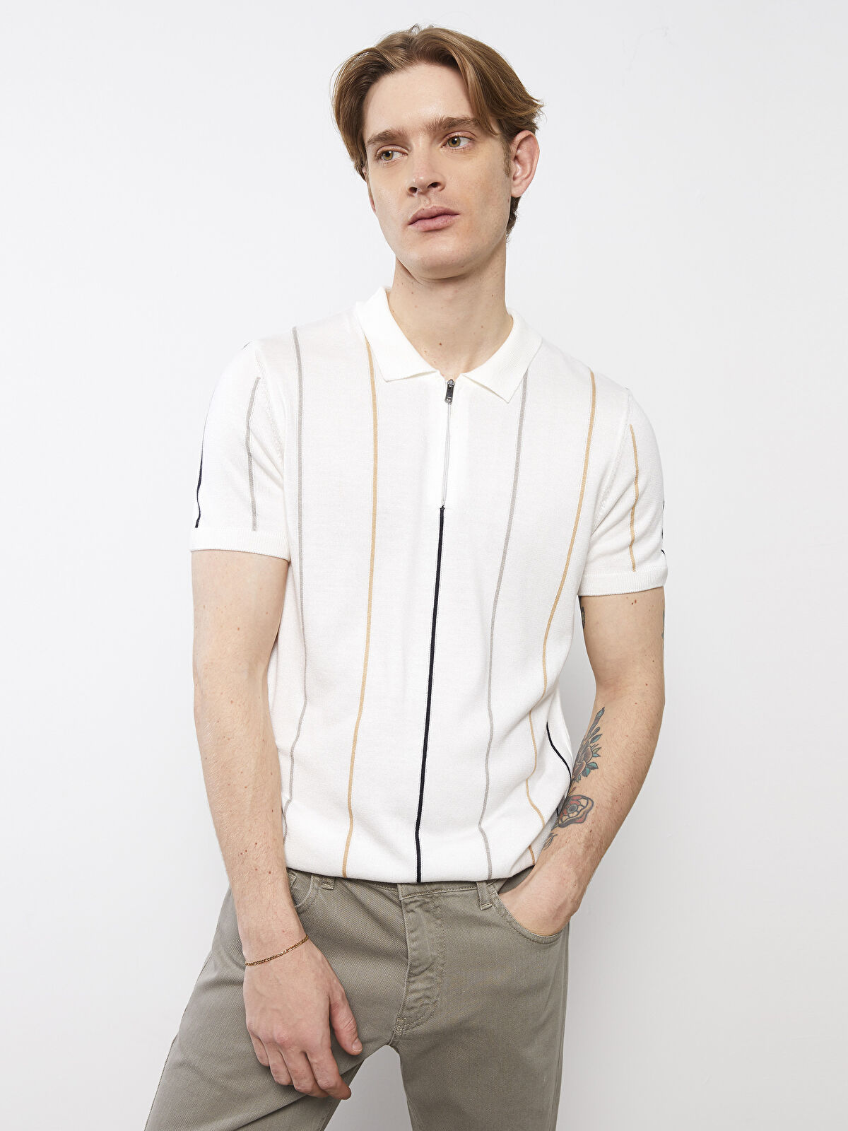 LCW VISION Polo Yaka Kısa Kollu Çizgili Erkek Triko Kazak