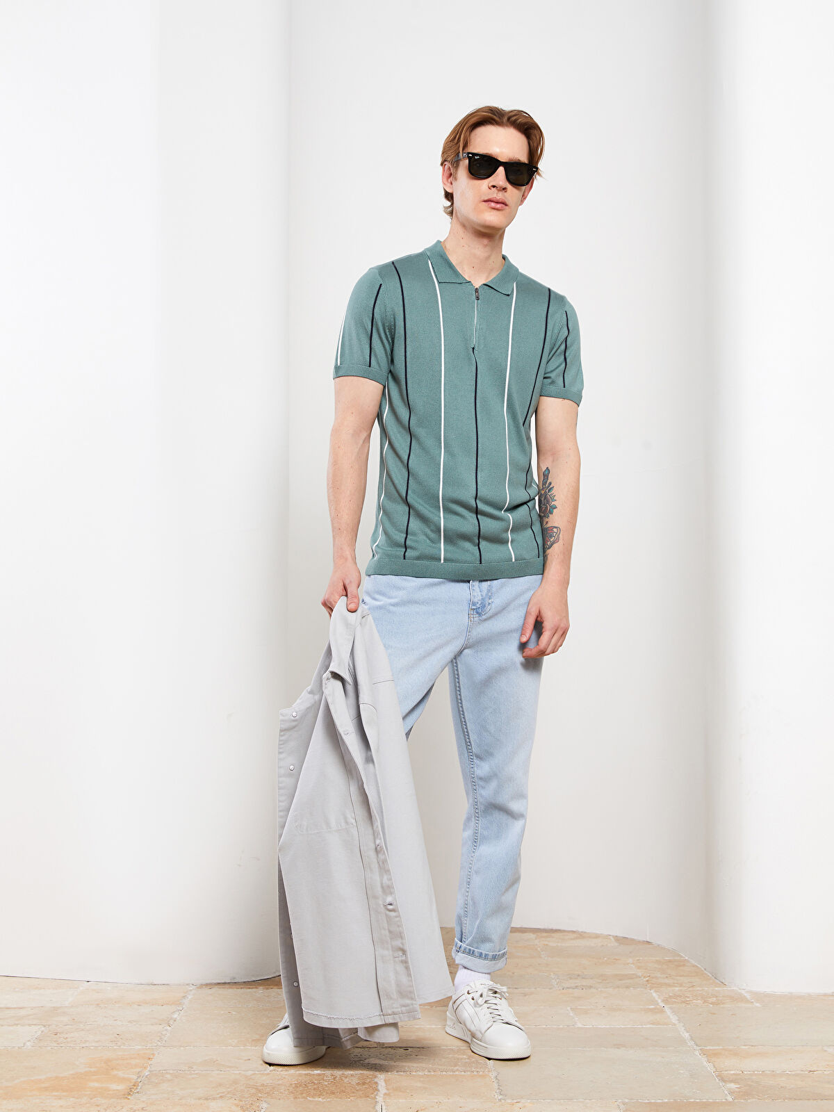 LCW VISION Polo Yaka Kısa Kollu Çizgili Erkek Triko Kazak