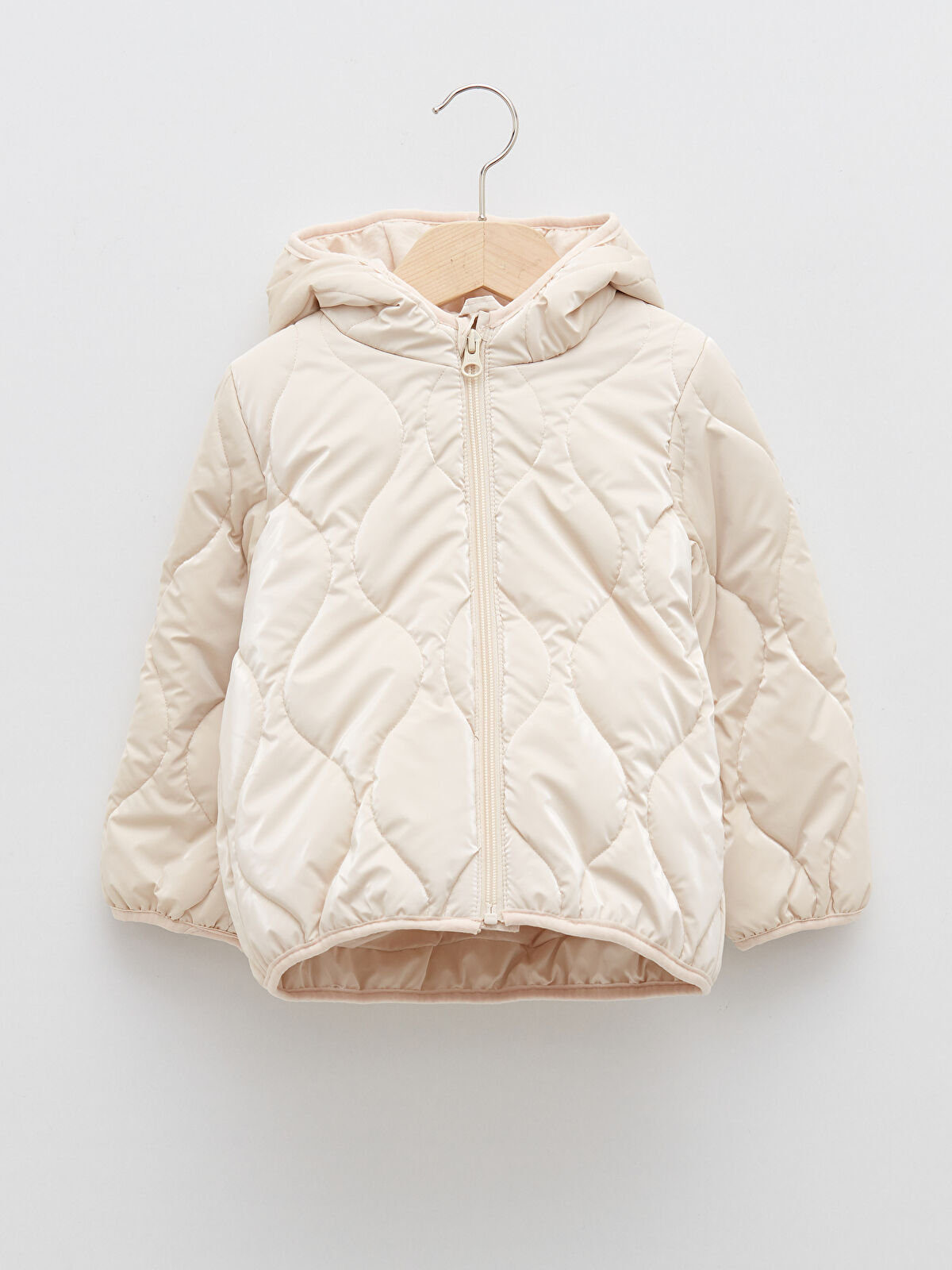 Kapüşonlu Uzun Kollu Basic Kız Bebek Fermuarlı Mont