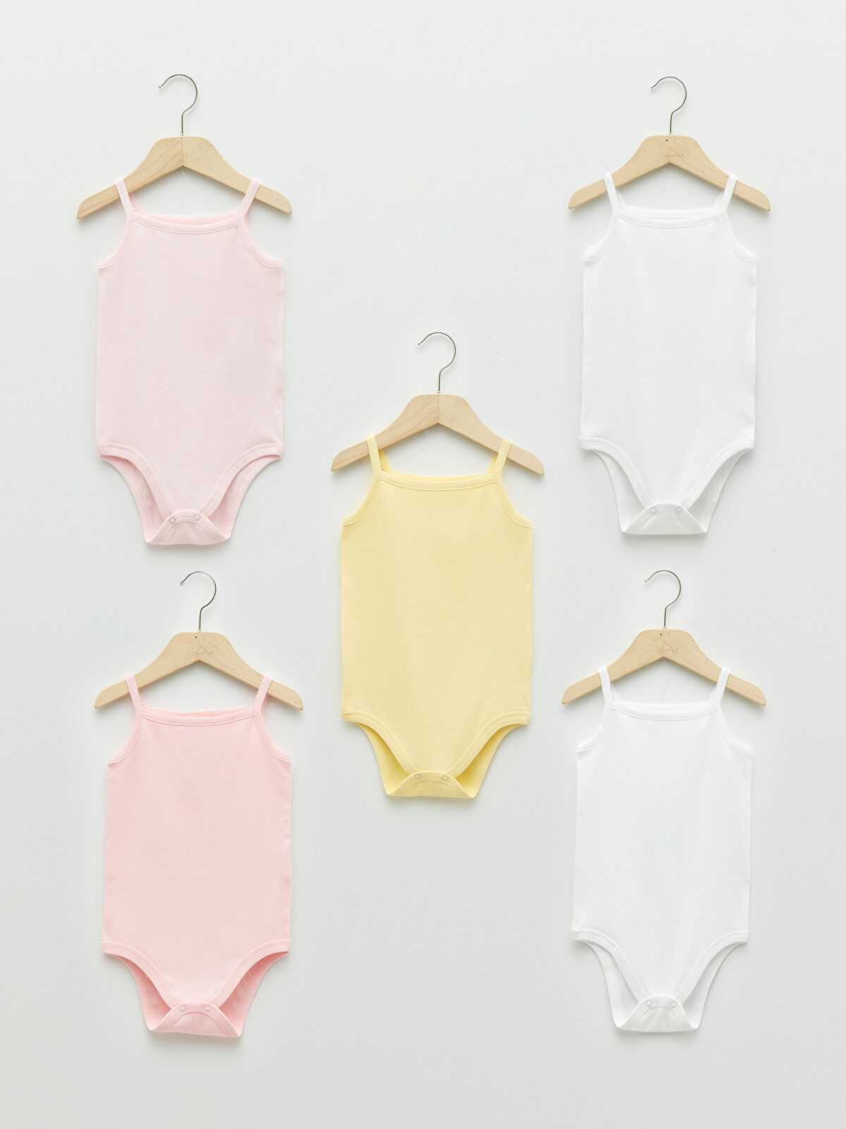 Askılı Kare Yaka Basic Pamuklu Kız Bebek Çıtçıtlı Body 5'li