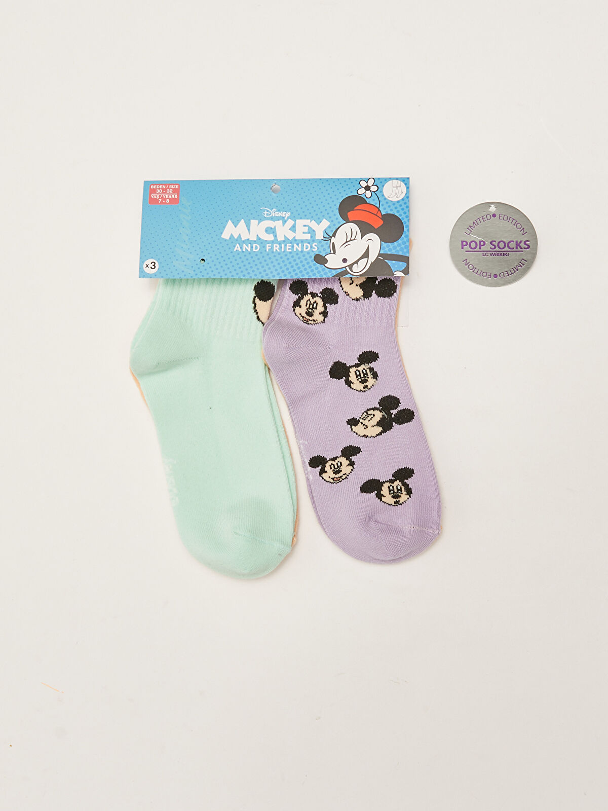 Mickey Mouse Desenli Kız Çocuk Soket Çorap 3'lü