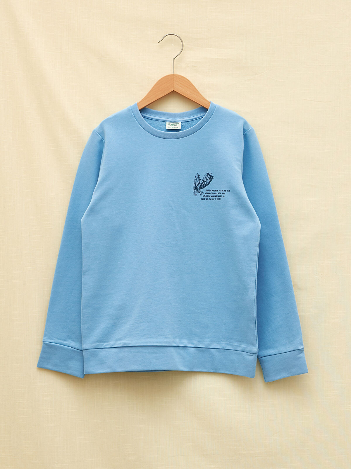 LCW GREEN Bisiklet Yaka Baskılı Uzun Kollu Organik Pamuklu Erkek Çocuk Sweatshirt