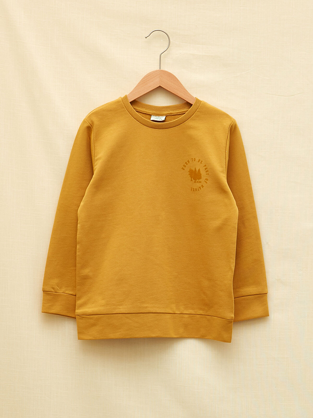 LCW GREEN Bisiklet Yaka Baskılı Uzun Kollu Organik Pamuklu Erkek Çocuk Sweatshirt