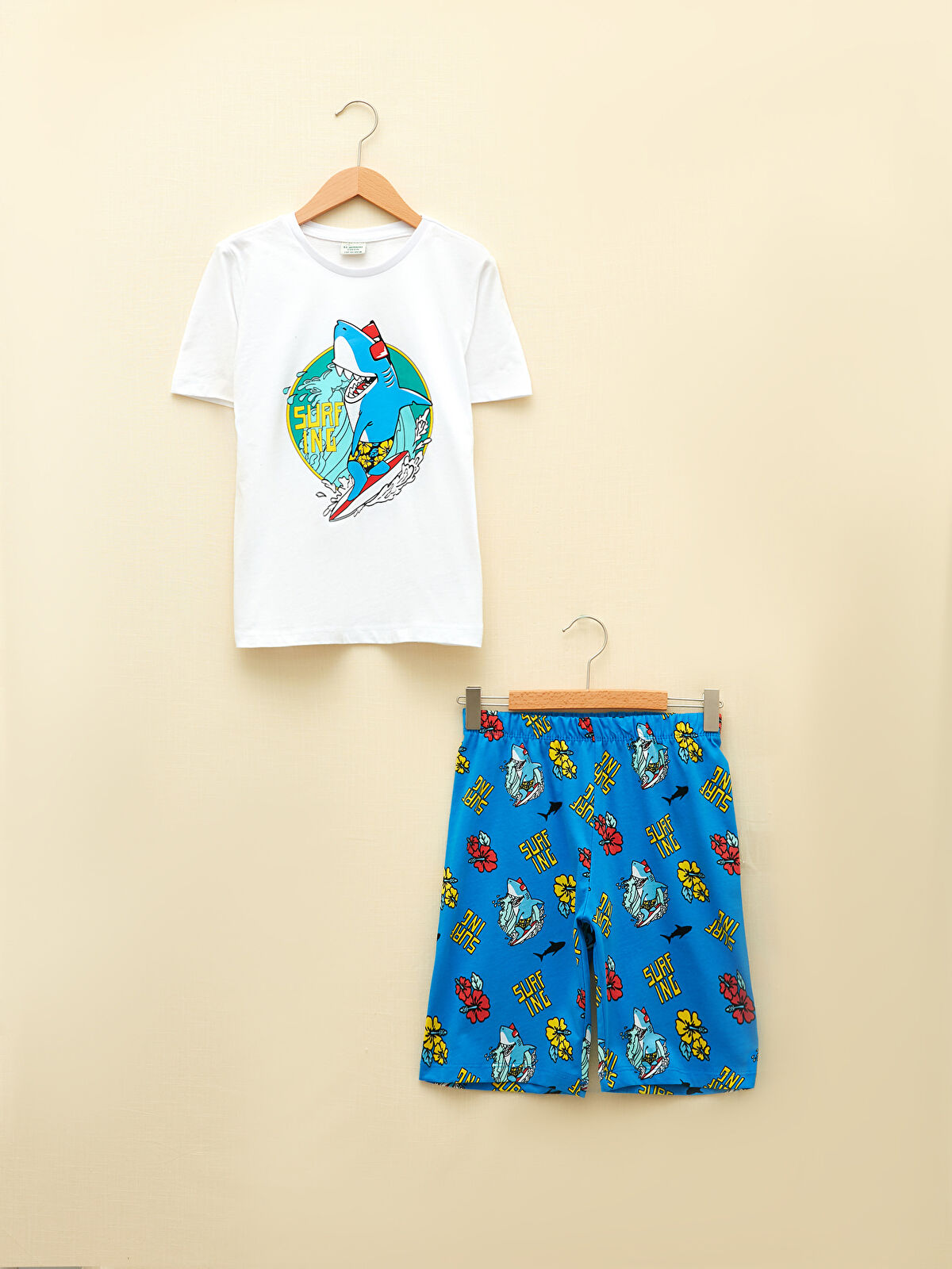 LCW GREEN Bisiklet Yaka Baskılı Kısa Kollu Organik Pamuklu Erkek Çocuk Pijama Takımı