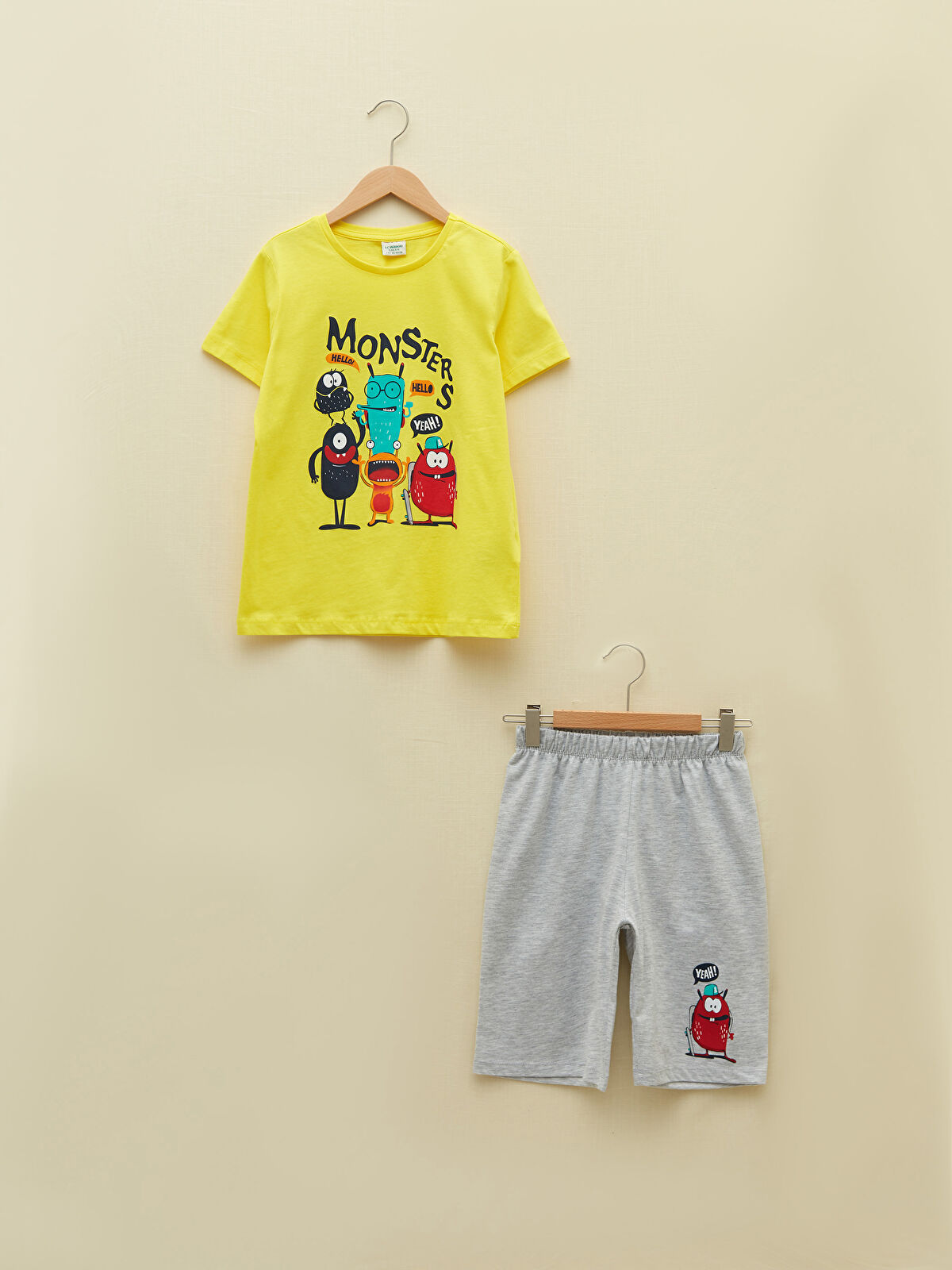 LCW GREEN Bisiklet Yaka Baskılı Kısa Kollu Organik Pamuklu Erkek Çocuk Şortlu Pijama Takımı