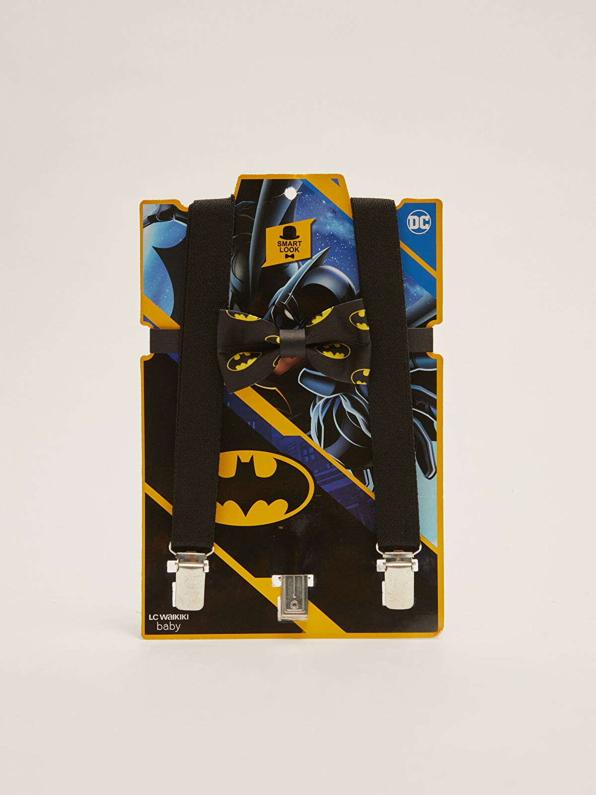 Batman Baskılı Erkek Bebek Pantolon Askısı ve Papyon 2'li Takım
