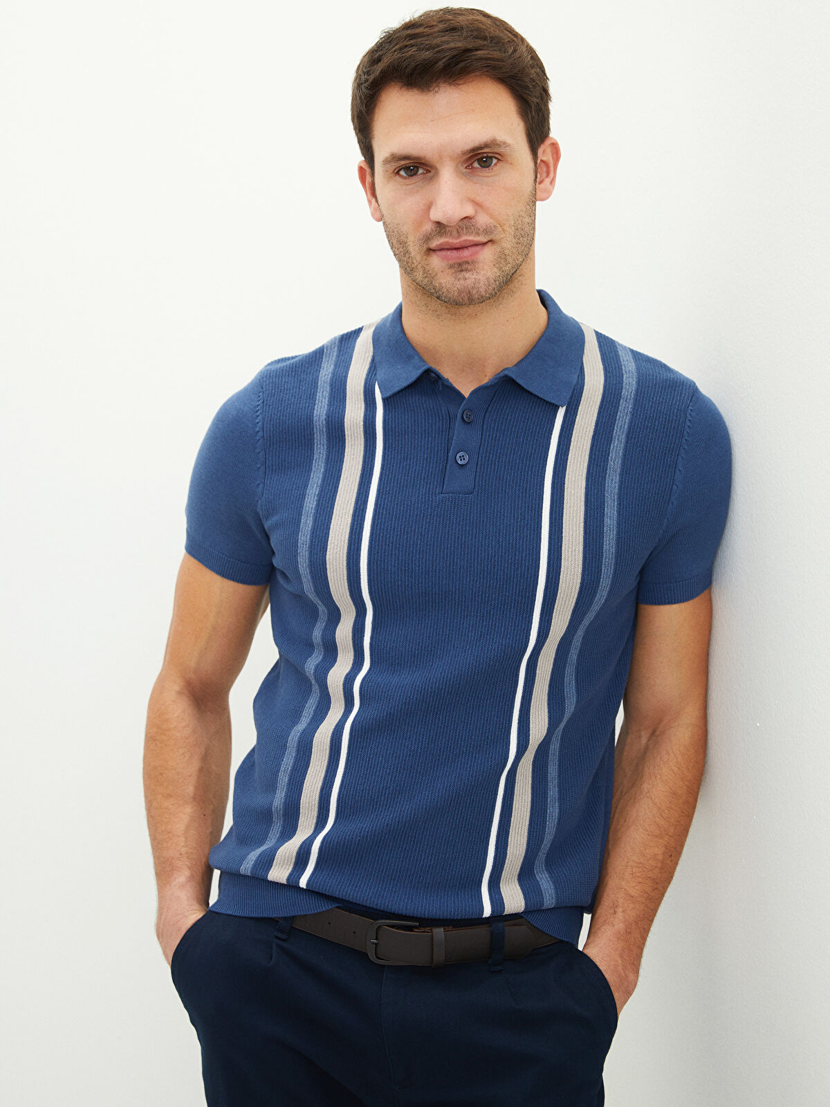 LCW CLASSIC Polo Yaka Kısa Kollu Çizgili Erkek Triko Kazak