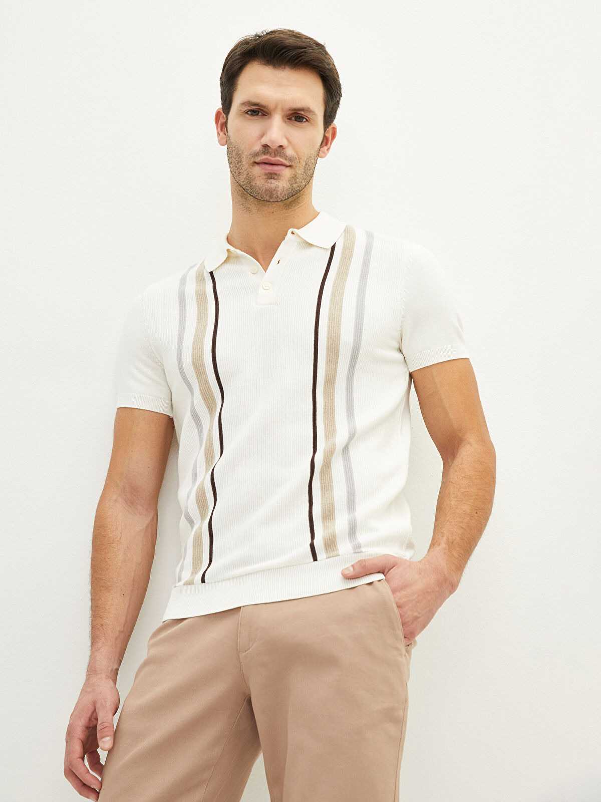 LCW CLASSIC Polo Yaka Kısa Kollu Çizgili Erkek Triko Kazak