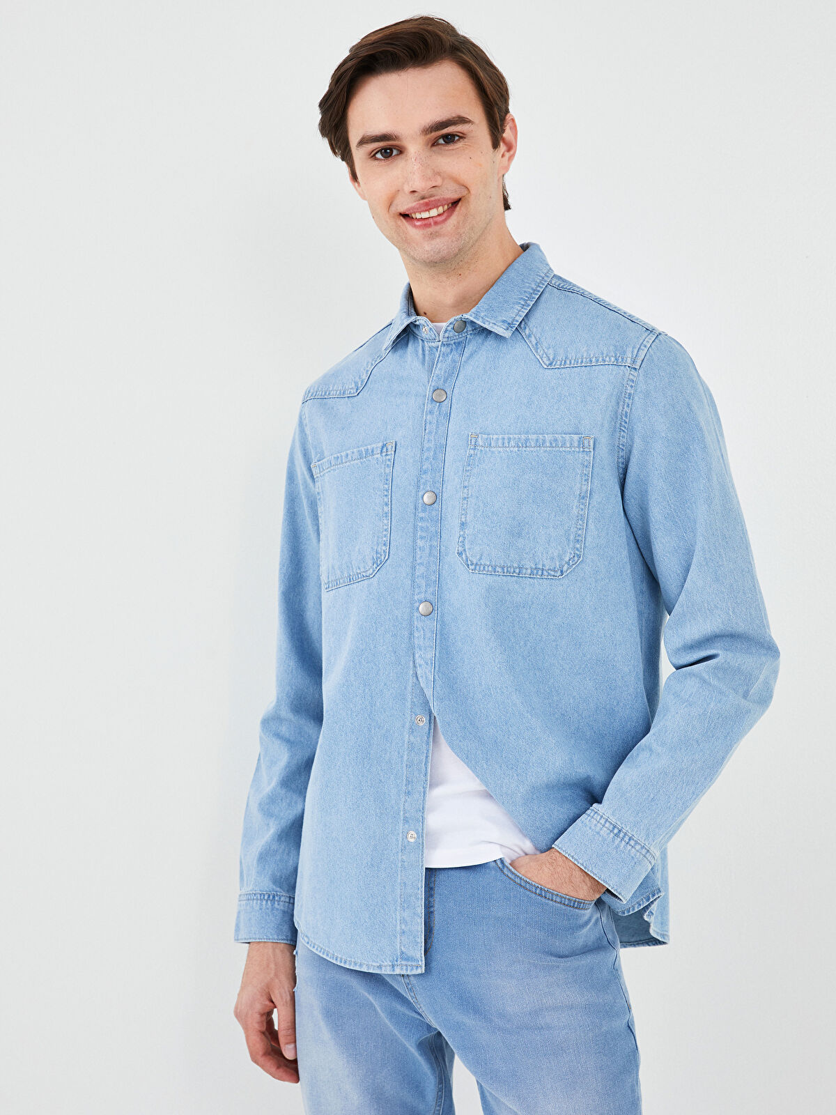Regular Fit Uzun Kollu Erkek Jean Gömlek