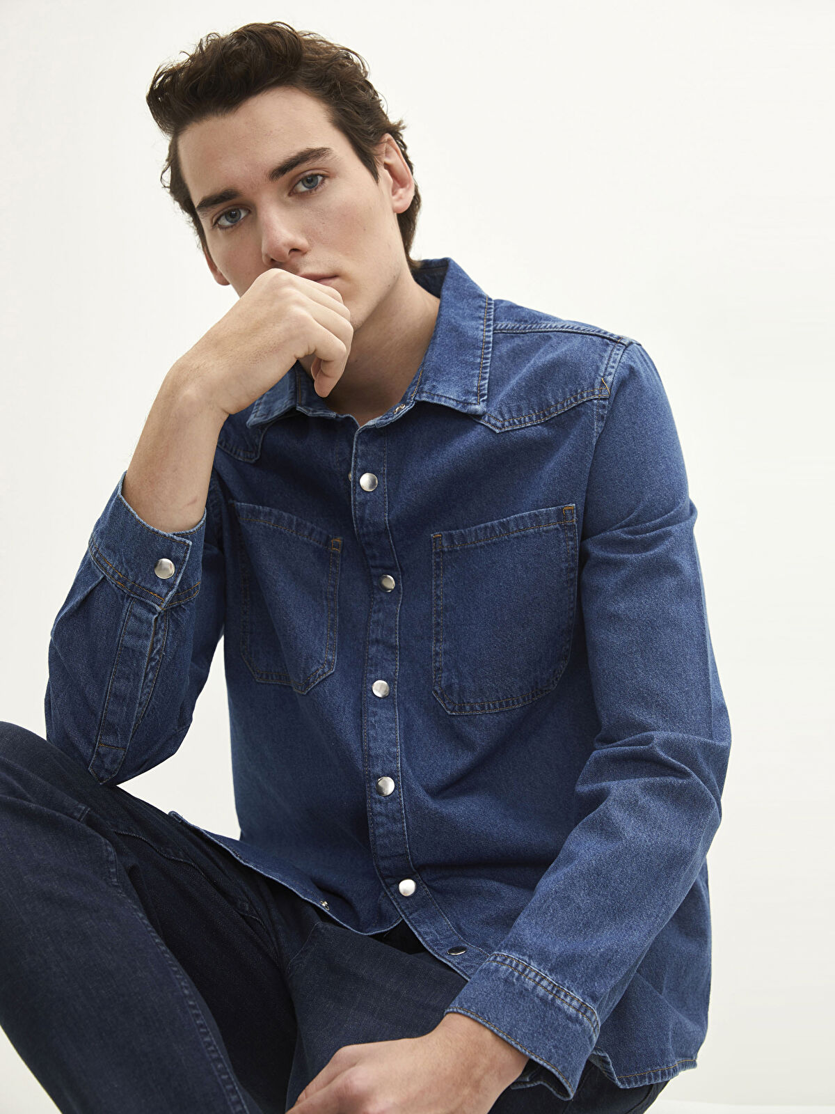 Regular Fit Uzun Kollu Erkek Jean Gömlek
