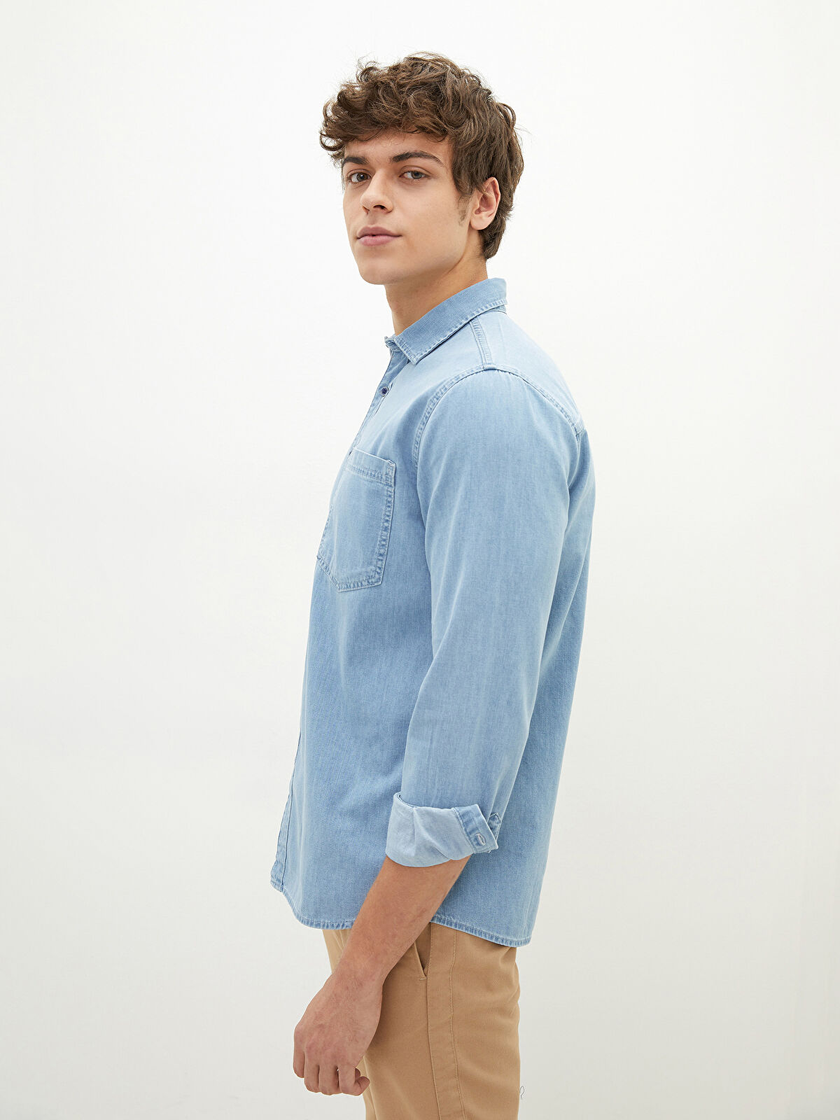 Rahat Kalıp Uzun Kollu Erkek Jean Gömlek