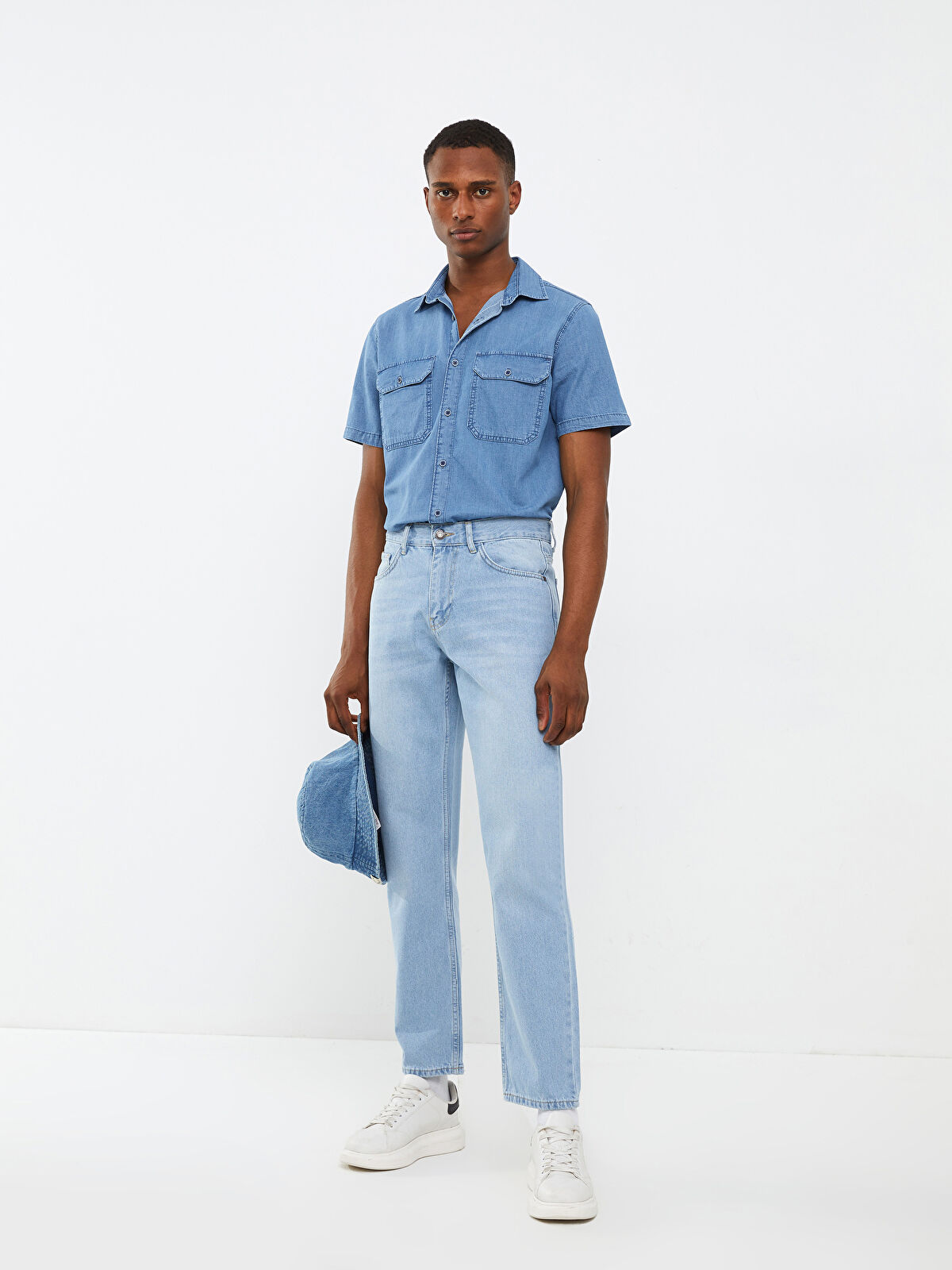 Regular Fit Kısa Kollu Erkek Jean Gömlek