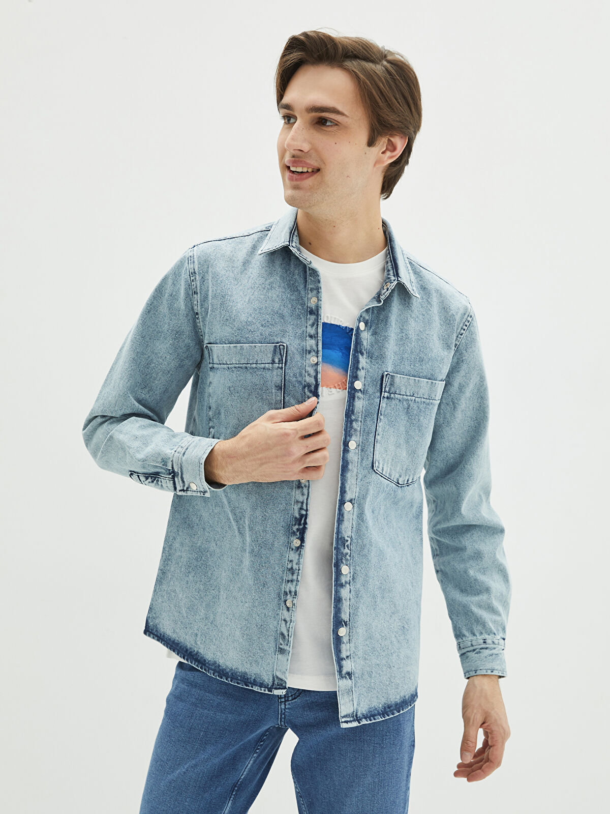 Regular Fit Uzun Kollu Erkek Jean Gömlek